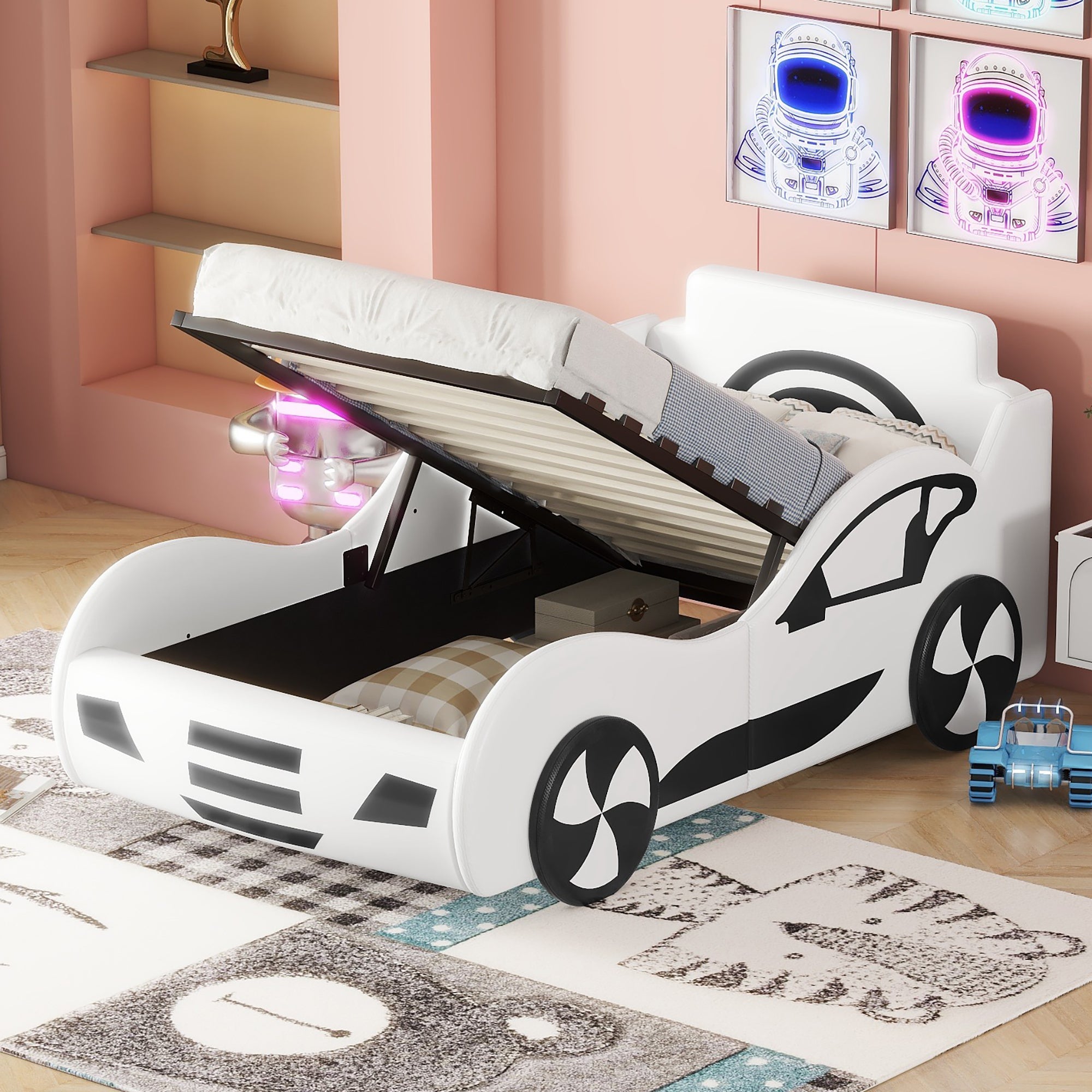 Lit voiture avec coffre de rangment pour enfant - 90 x 200 cm ...