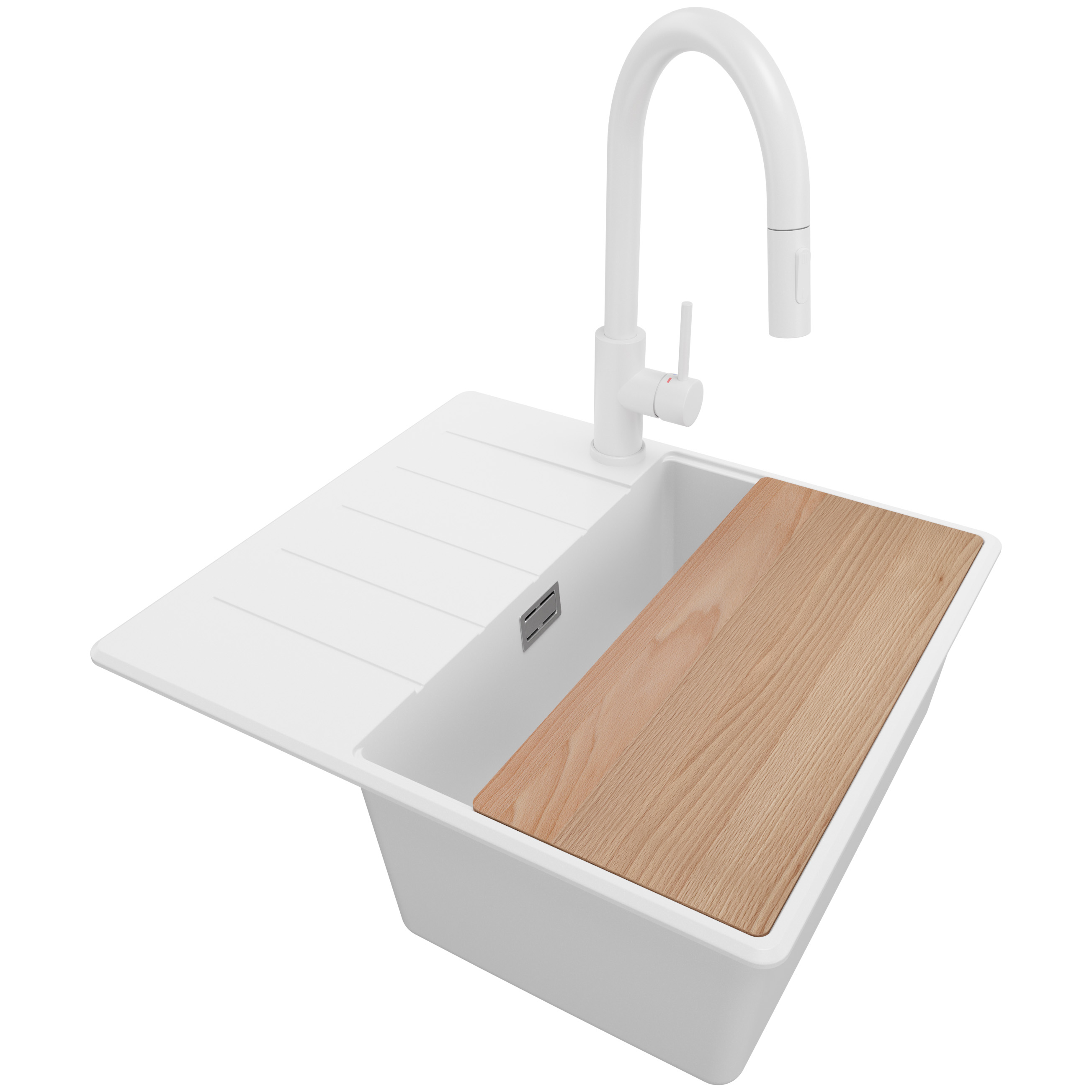 PRIMAGRAN Evier Cuisine en Granit Blanc 55x50cm, Lavabo 1 bac + Kit de ...
