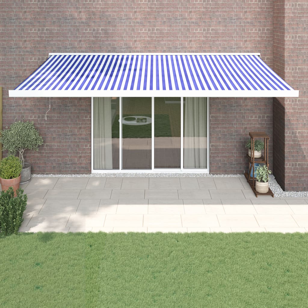 VidaXL Toldo retráctil aluminio y tela azul y blanco 5x3 m | Leroy Merlin