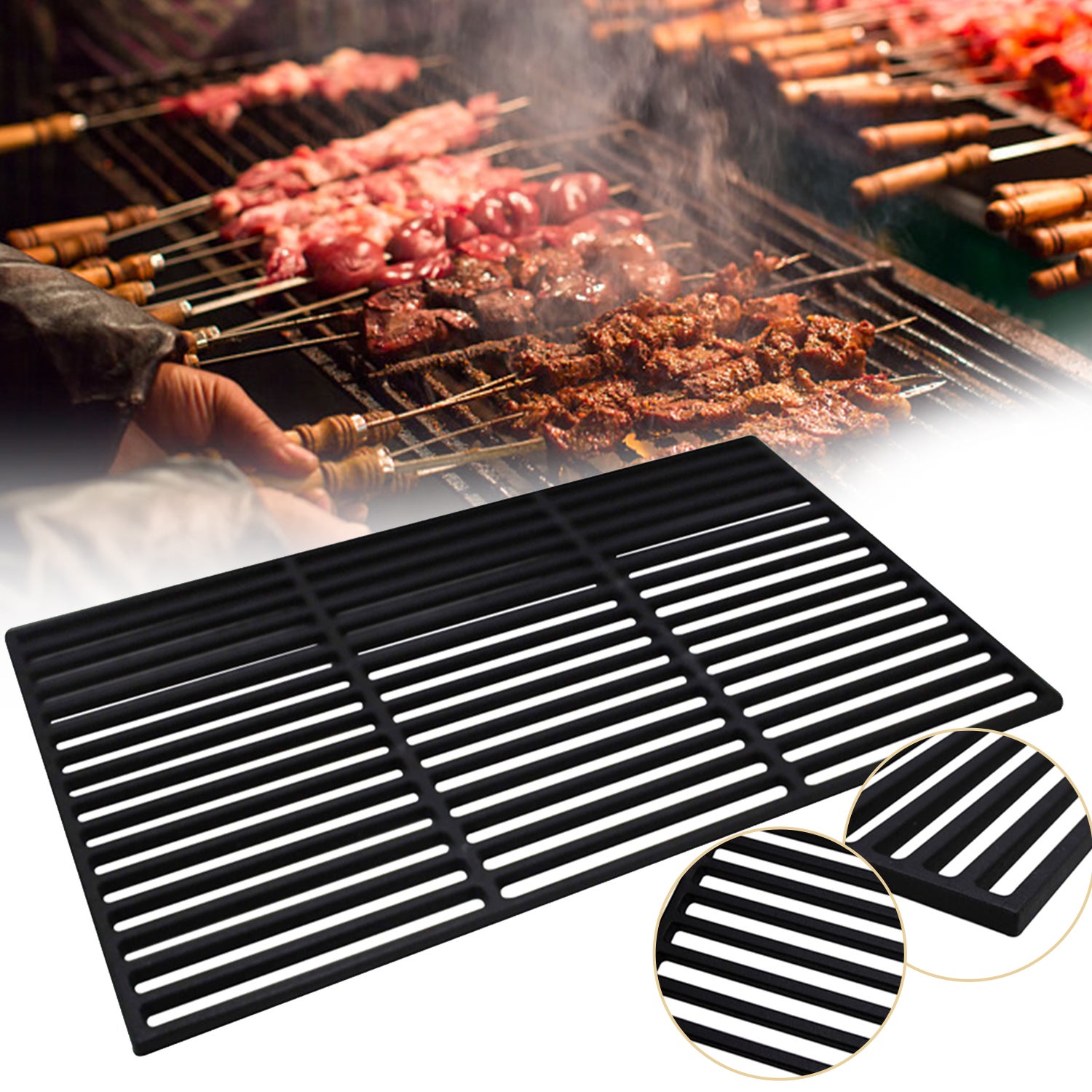 Grille de barbecue carrée en fonte émaillée 60x40cm Pour barbecue à gaz ...
