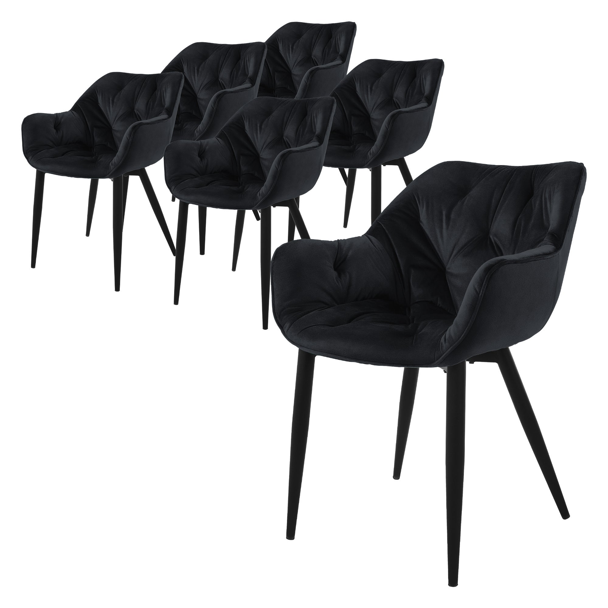 Lot de 6 chaises de salle à mange ergonomique assise noir en velours ...