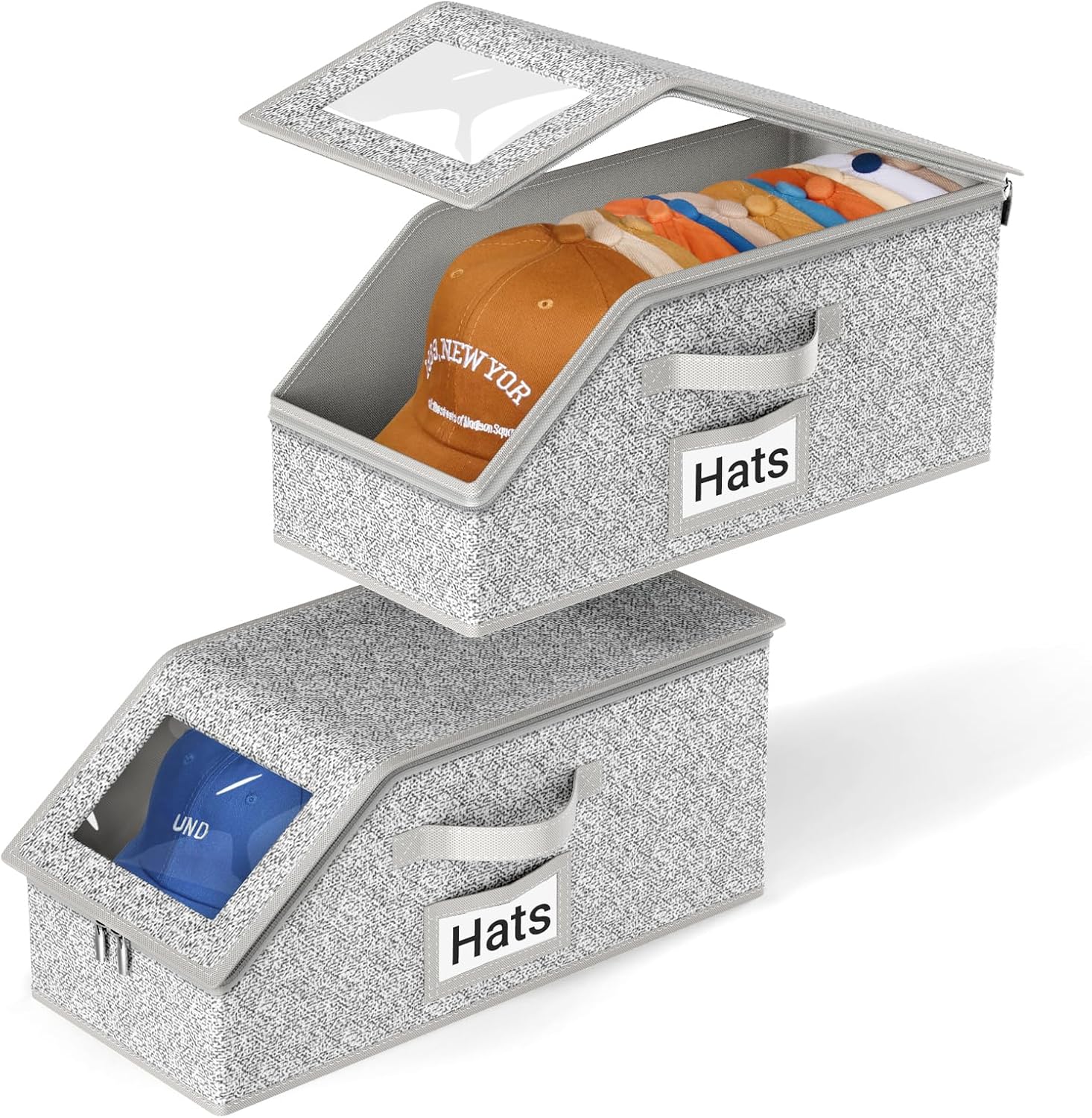 Dos cajas apilables para guardar gorras de béisbol, con capacidad para ...