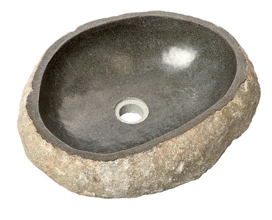 Vasque à poser / lavabo en pierre naturelle coloris Gris - Longueur 45 ...