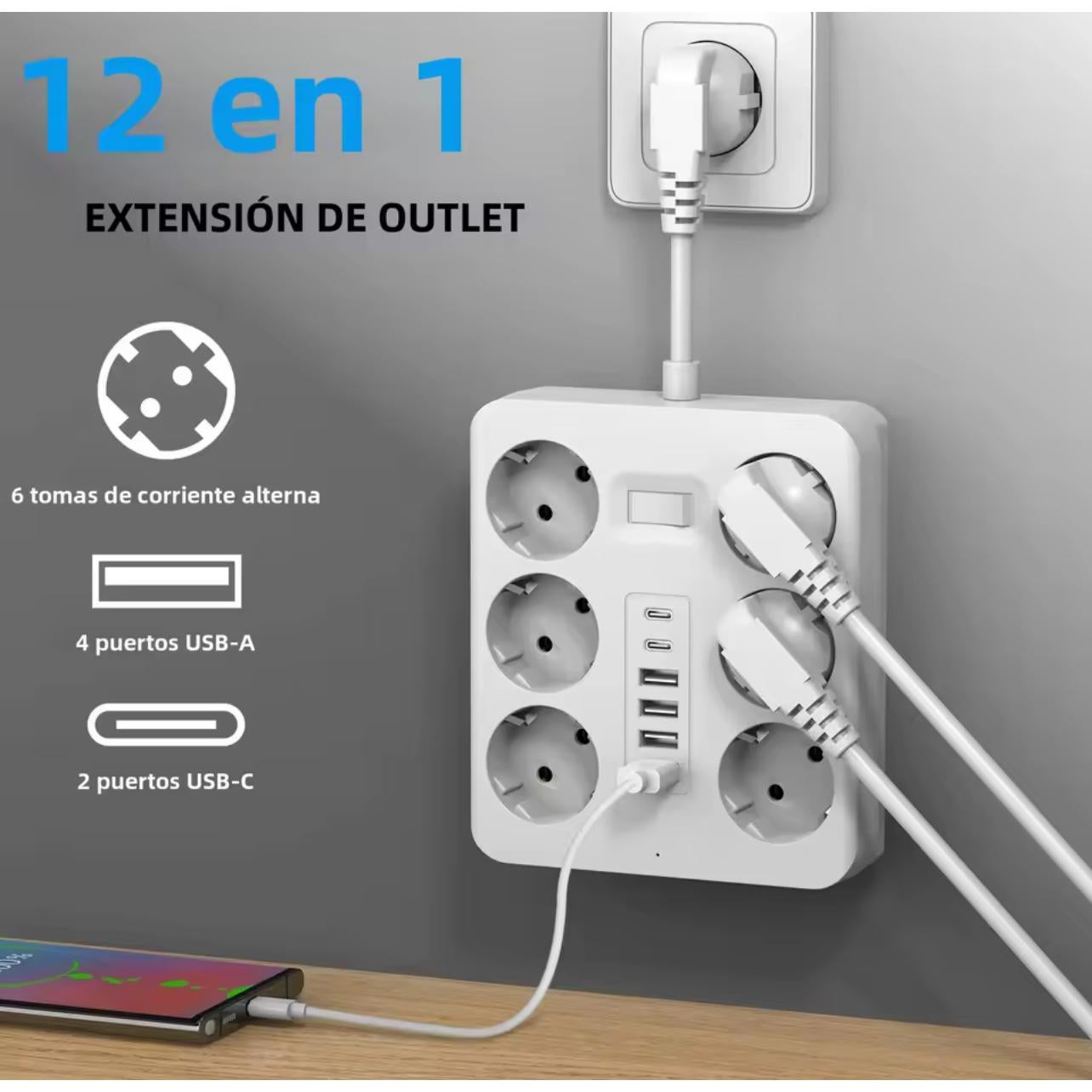 ORION91official - 12 in 1 Multiple Socket Plug with 6 AC Outputs, 4 USB ...