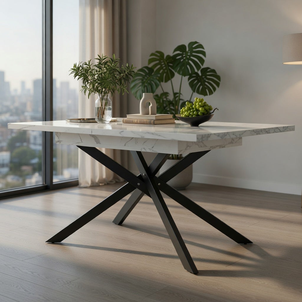 Table à manger télescopique extensible peu encombrante pieds en fer ...