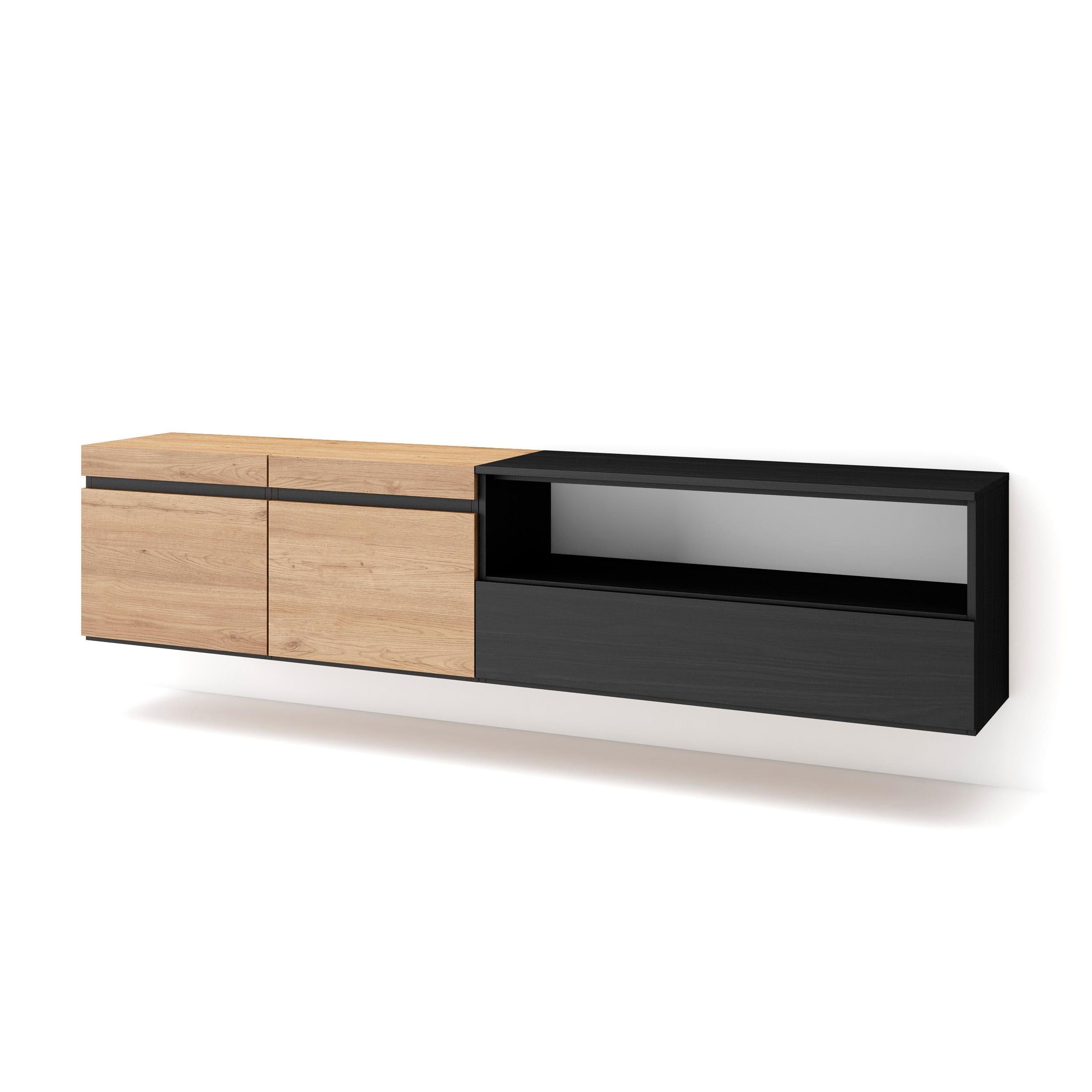 Mueble TV, Televisión, 200x35x45cm, Colgado, Suspendido, Roble y Negro ...