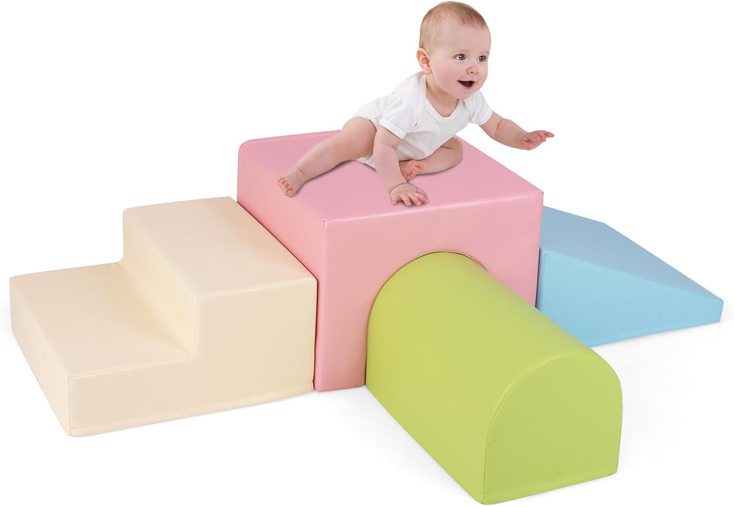 4 PCS Parcours Motricité Bébé en Mousse avec Housse Amovible en PU ...