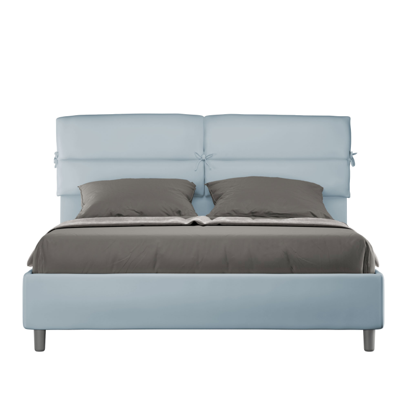 Cama Nandy microfibra azul claro con base acolchada 160x210 | Leroy Merlin