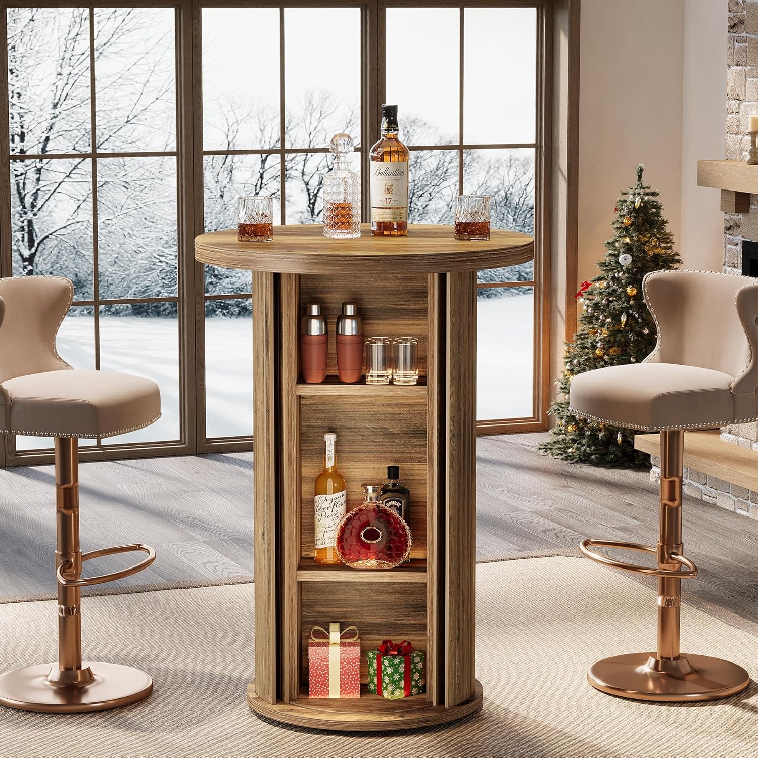 Tribesigns Table de Bar Ronde 90 cm, Style Rustique avec Porte ...