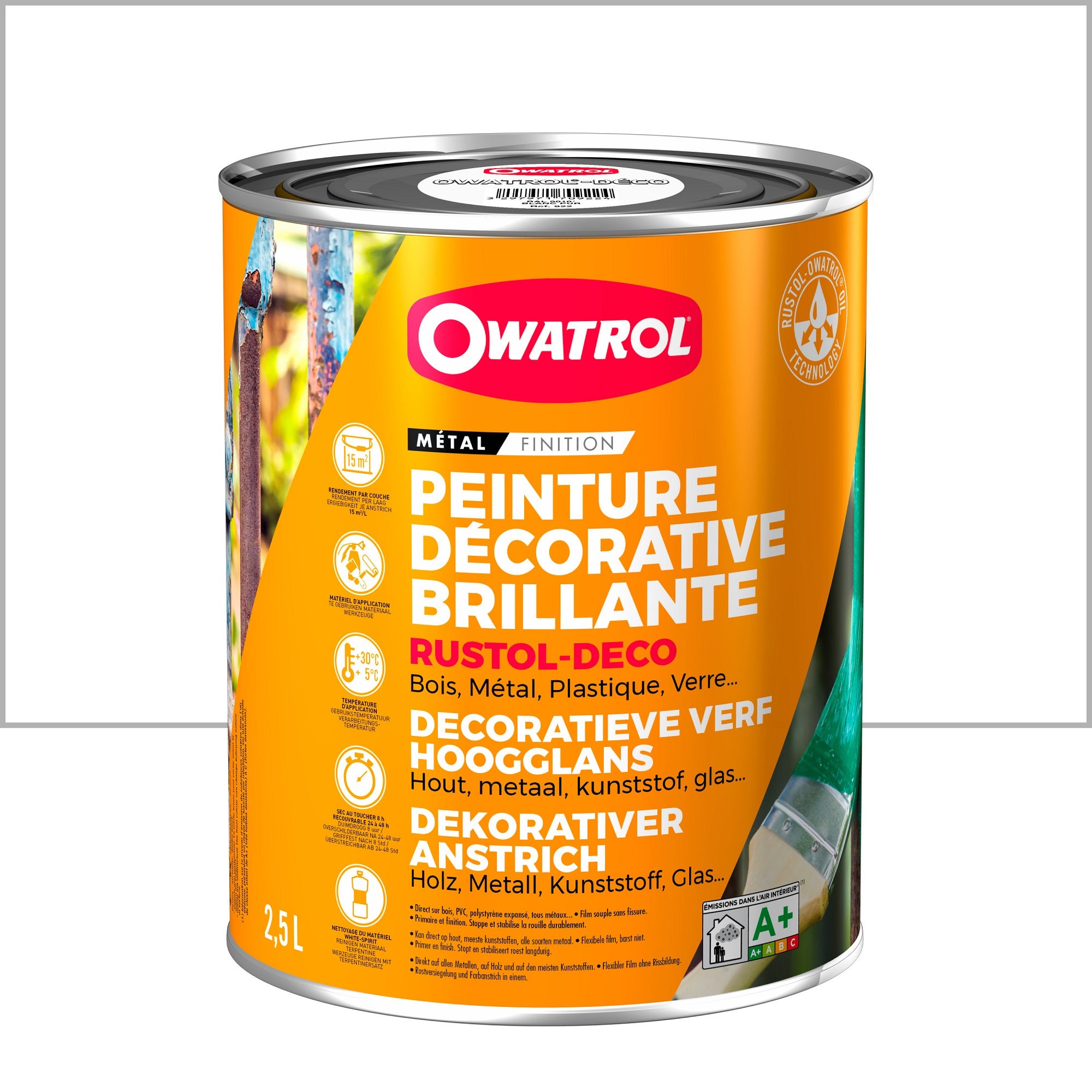 Peinture antirouille décorative Owatrol RUSTOL DECO BRILLANT Blanc pur ...
