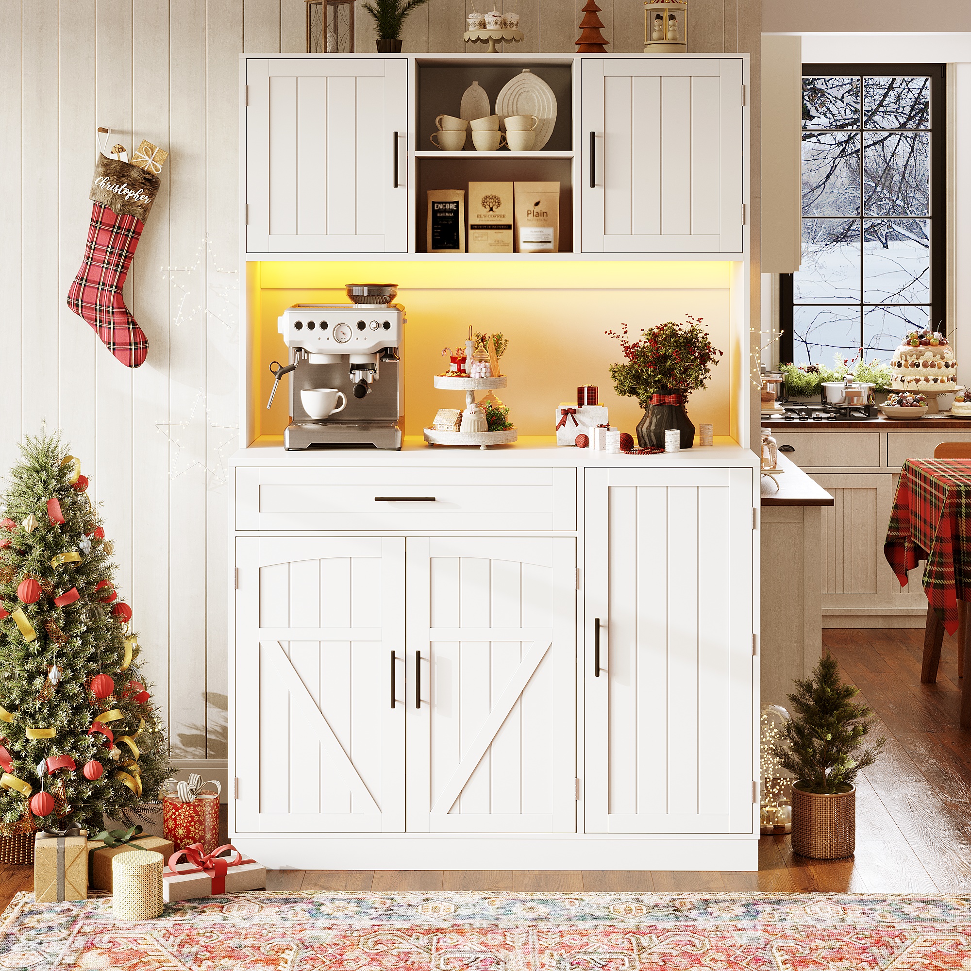 Aparador de cocina con 5 puertas, 1 cajón y 2 compartimentos abiertos ...