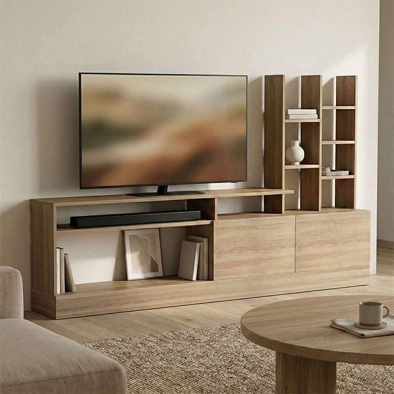 Mueble de salón y Tv 170 cm color sonoma con estantes y espacio de ...