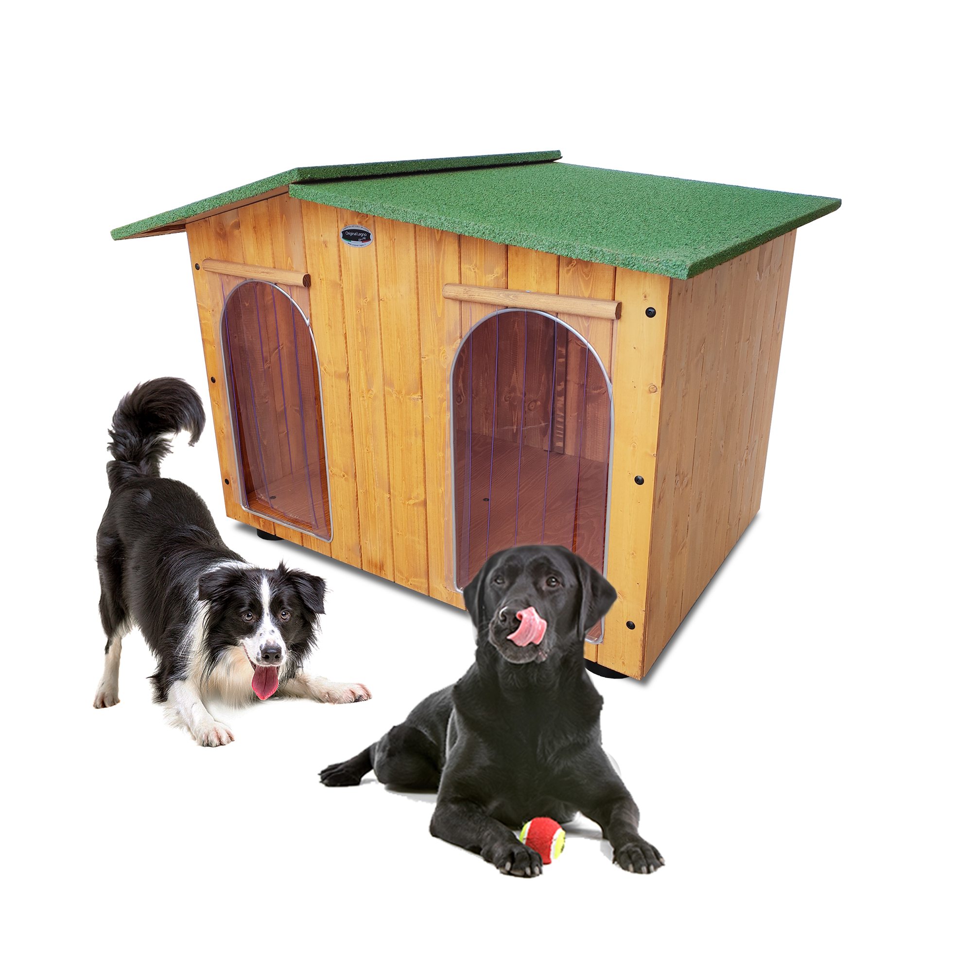 Niche en bois pour grands chiens extérieure avec 2 entrées, cloison ...