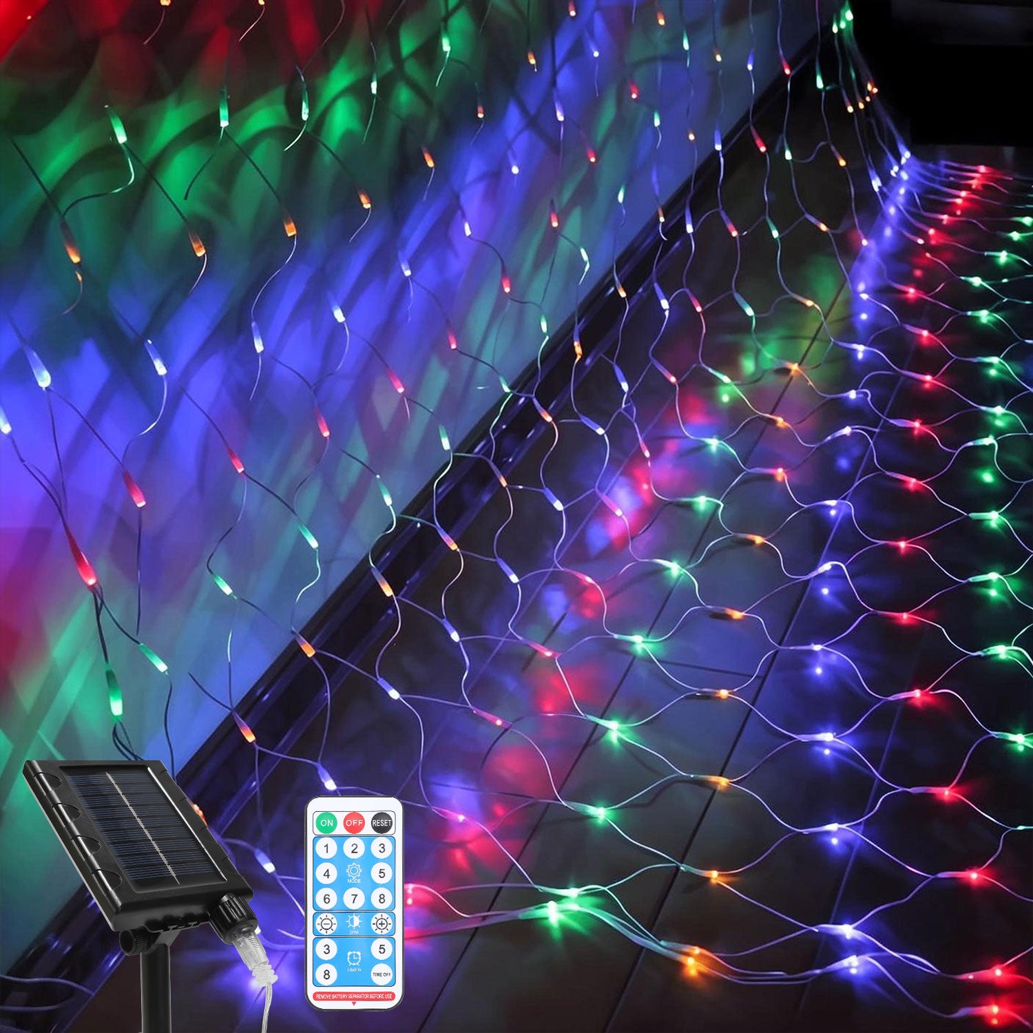 Filet Lumineux Solaire 2x2M Multicolore Chaîne lumineuse avec 8 modes ...