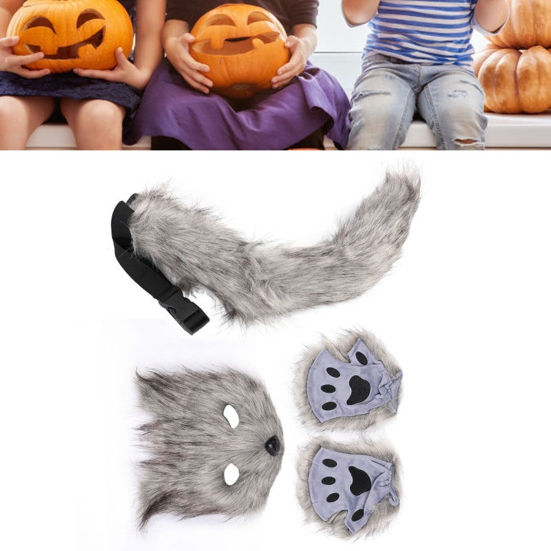 Ensemble de couvre-visage, gants et queues de renard, en fausse ...