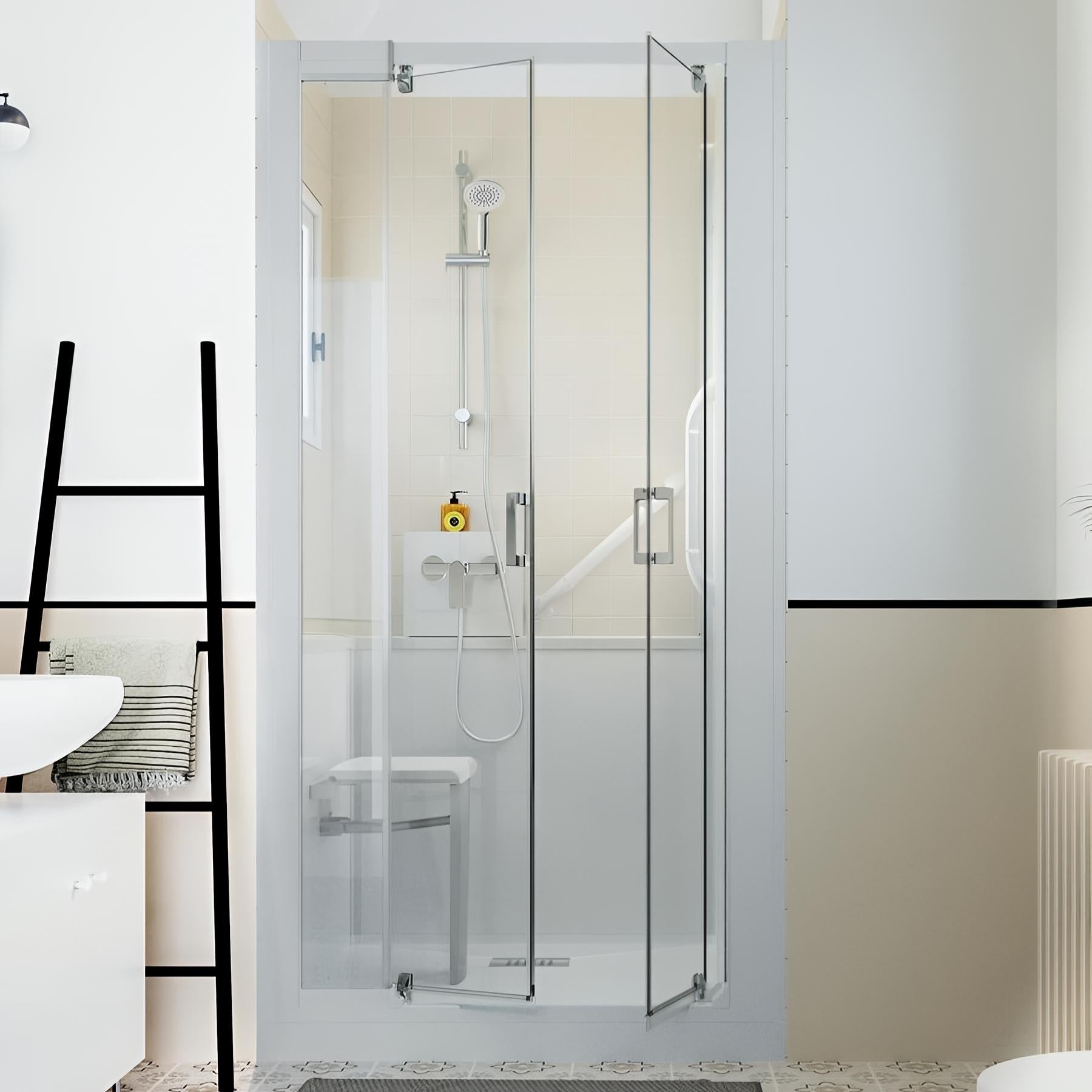 Cabine de douche KINEDO KINEMAGIC DESIGN 100x70 pose en niche fond ...