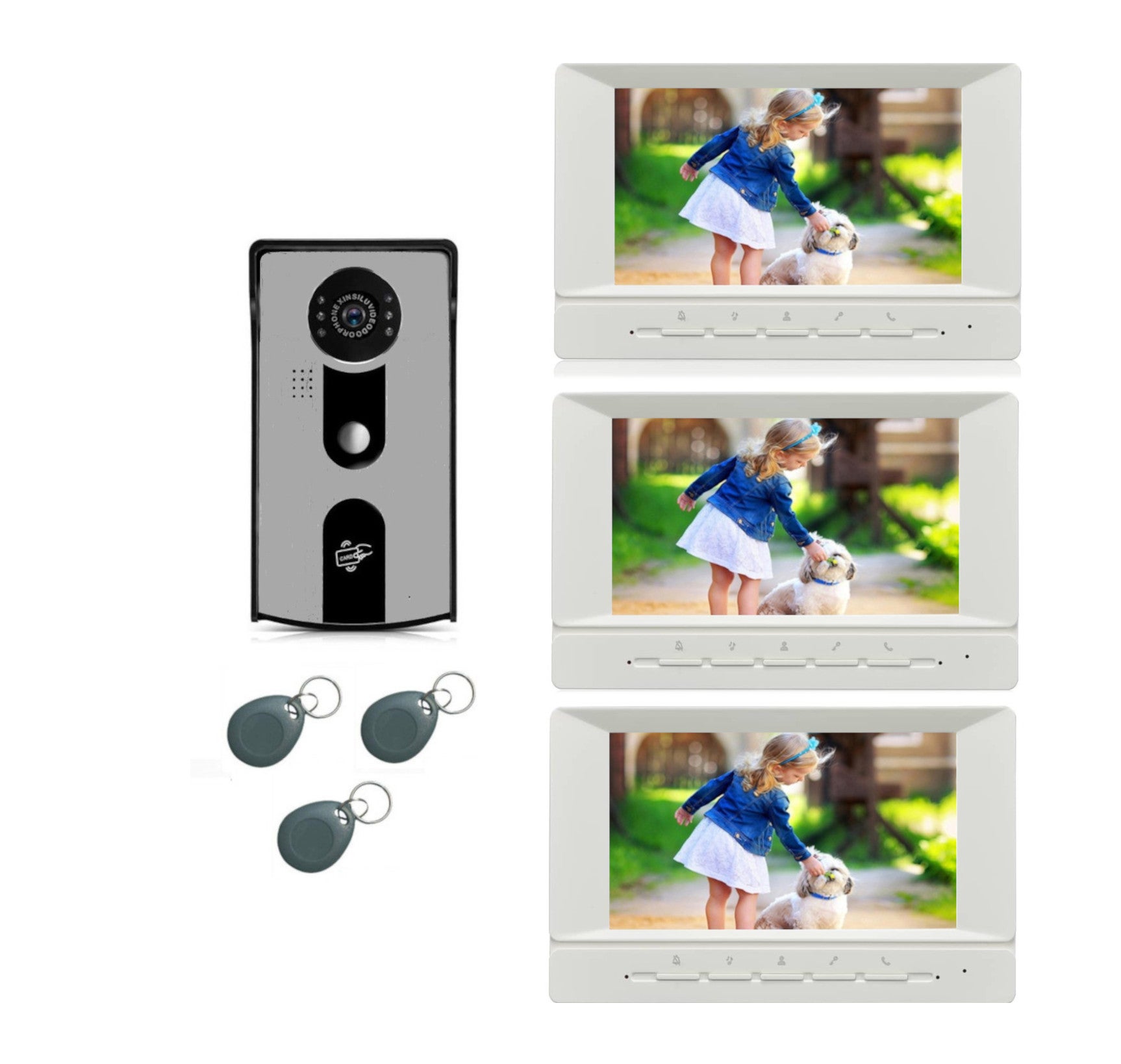 Videocitofono 3 schermi per abitazione a due piani con lettore RFID ...