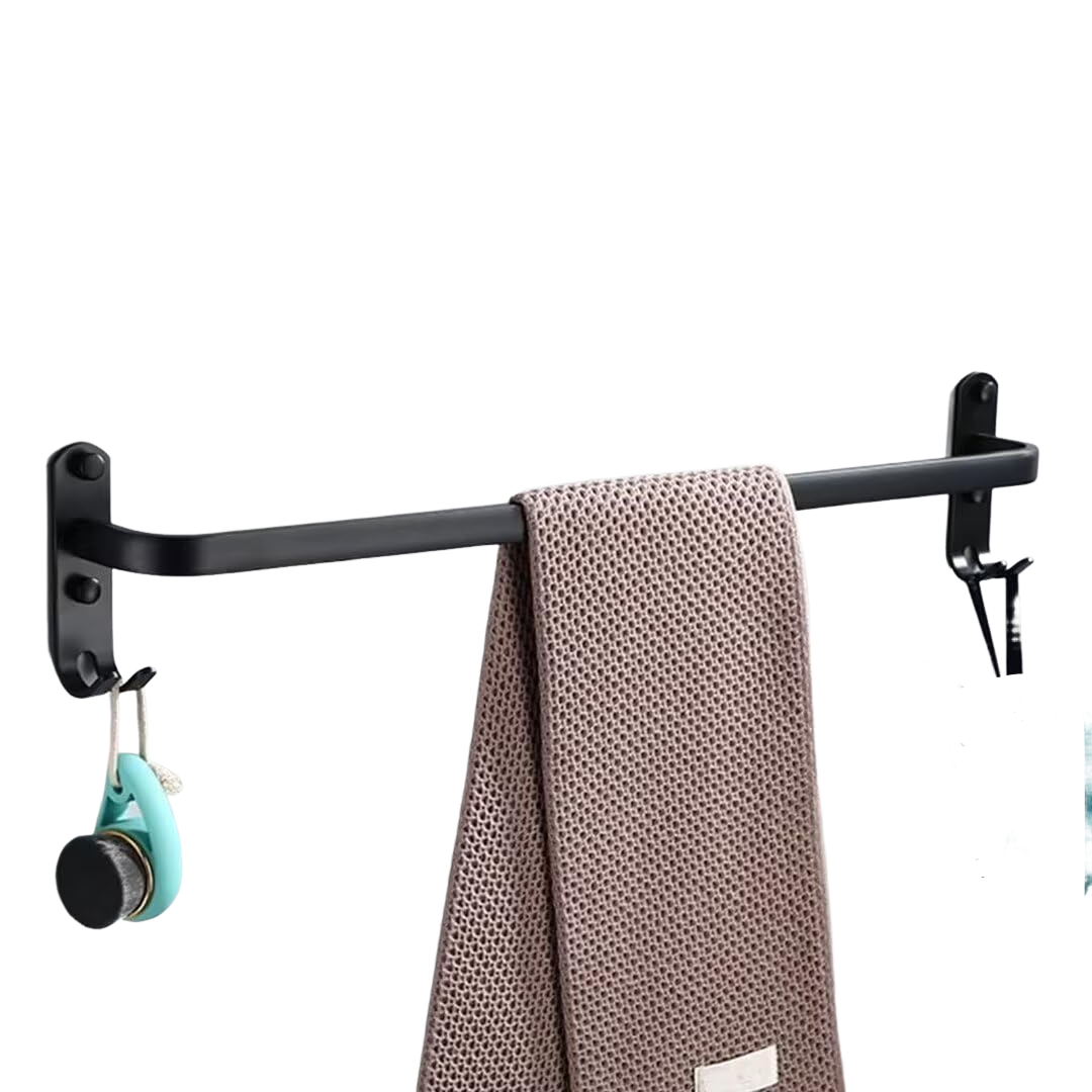 Toallero de pared con dos ganchos para baño, hotel y cocina, negro, de ...