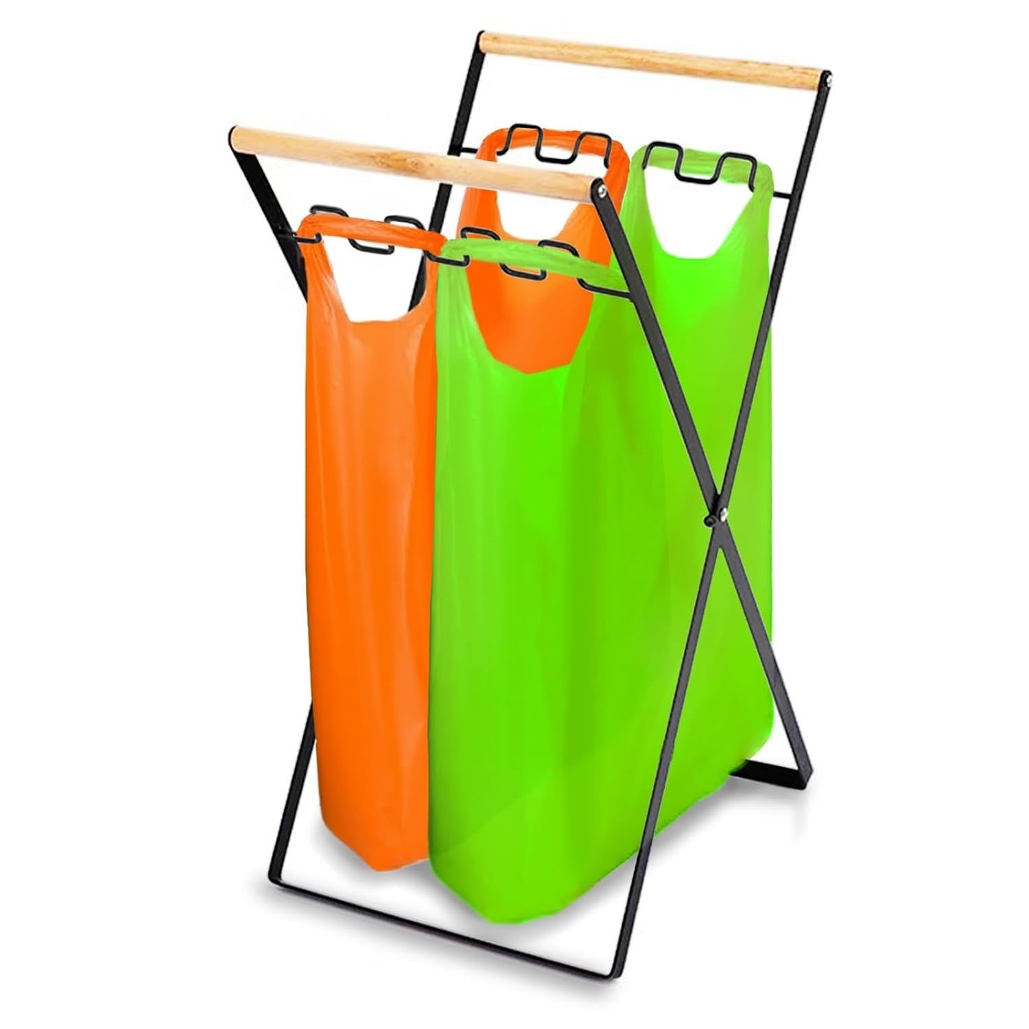 Porte-sac poubelle pliable noir avec poignée en bois – Support de sac ...