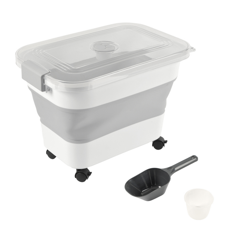 Conteneur à croquettes rétractable avec pelle - Blanc/Gris - 20 L ...