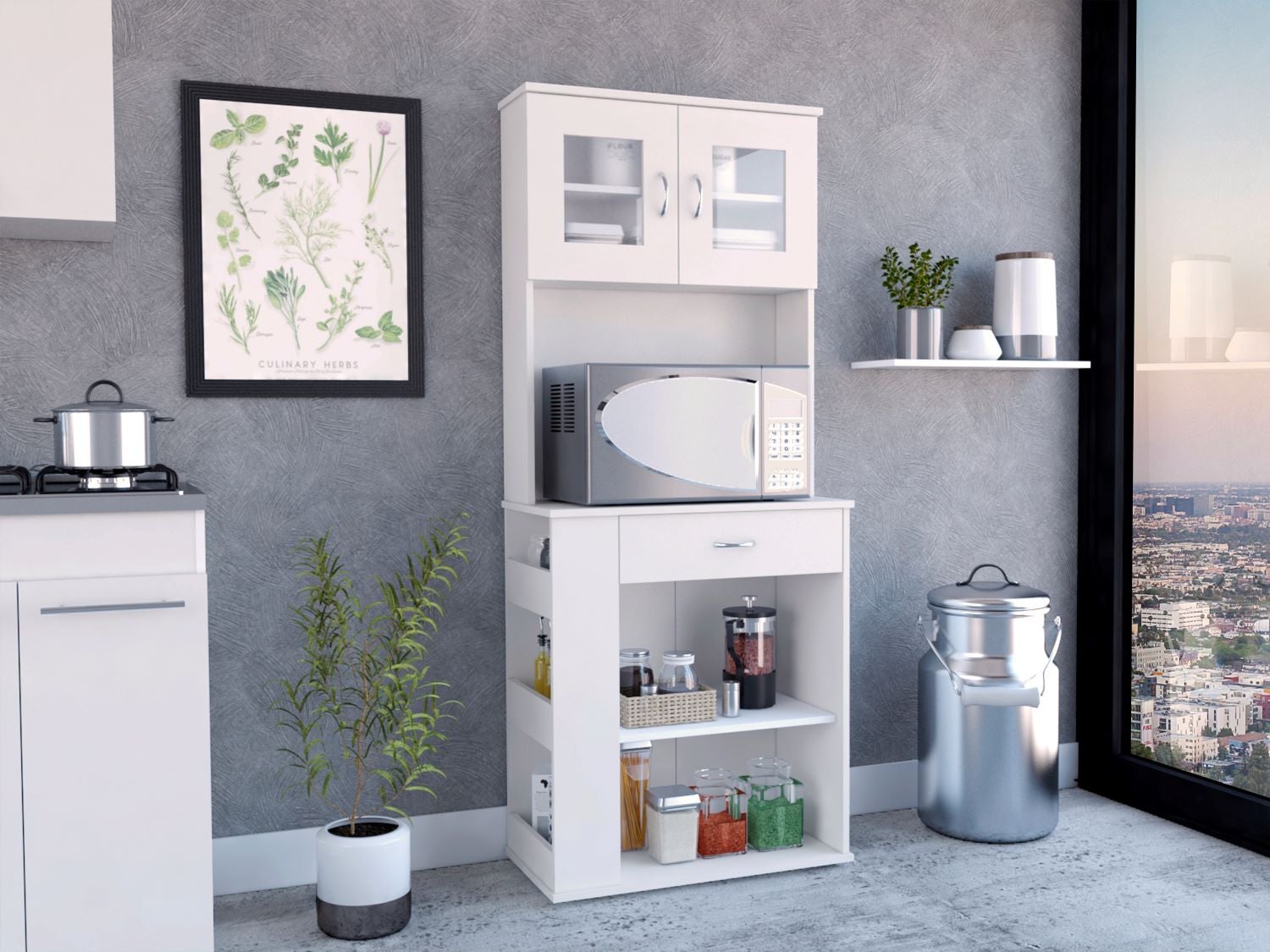 Capienza Meuble de cuisine pour micro-ondes, avec 1 tiroir et 2 portes ...