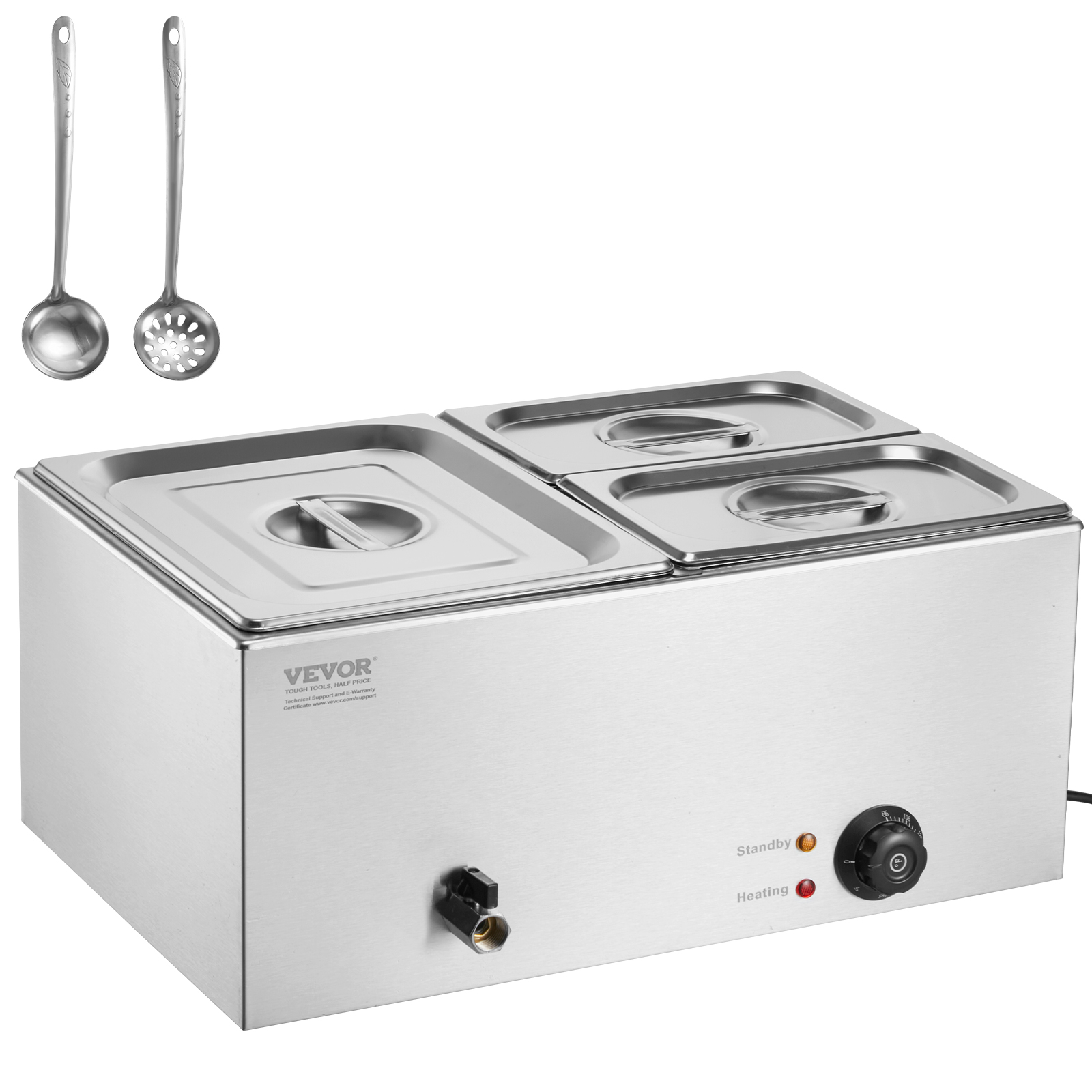 VEVOR Chauffe-plats avec 3 bols, 16 L, 1200 W, buffet chauffant en inox ...