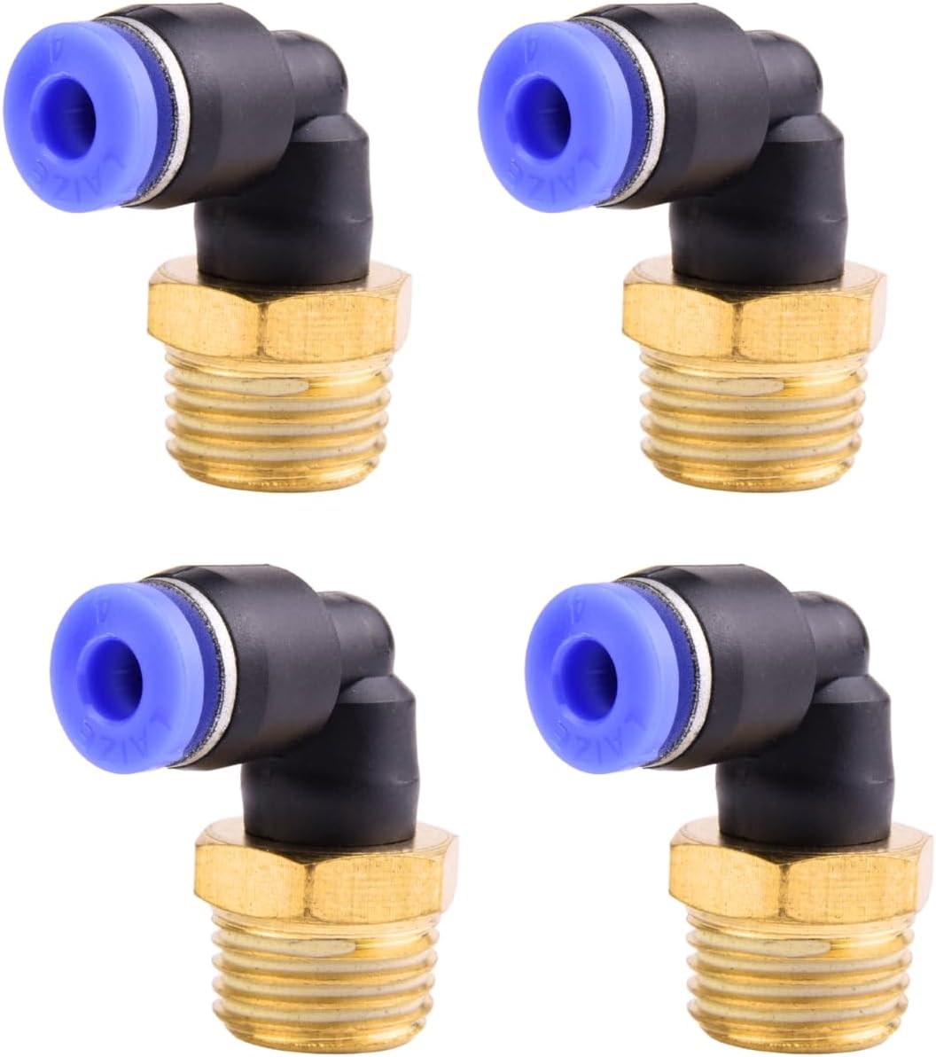 4 piezas de racores neumáticos instantáneos de 4 mm, 3/8" PT, codo de ...