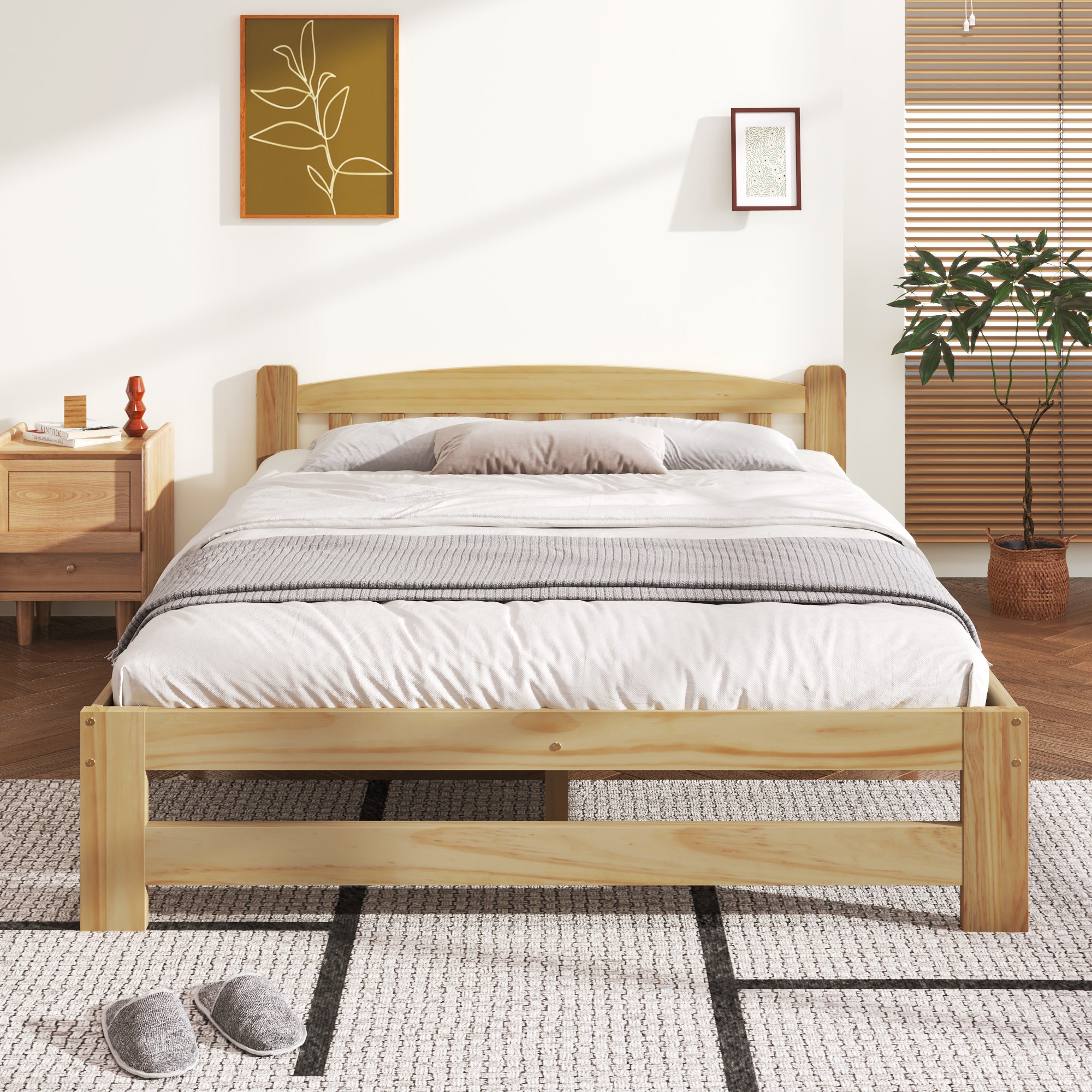 Lit En Bois Et Futon - 140 X 200 cm - Avec Tête De Lit Et Sommier À ...