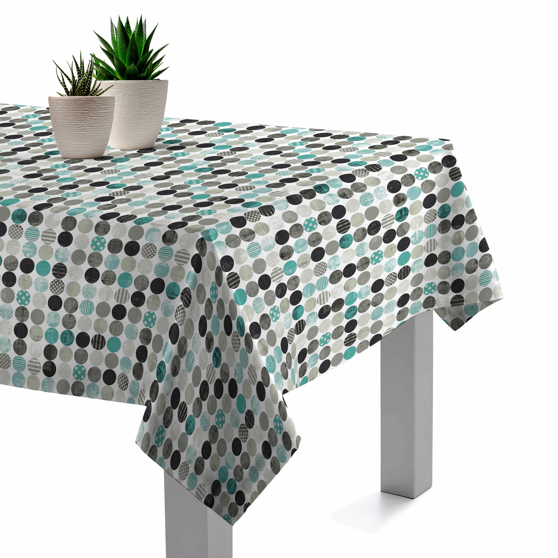 Mantel Resinado Antimanchas Paduana Confeti Turquesa 140x250 | Leroy Merlin