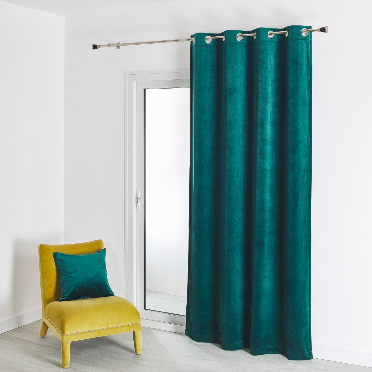 Rideau en velours feutré uni - Bleu Paon - 135x260 cm - Velours | Leroy ...