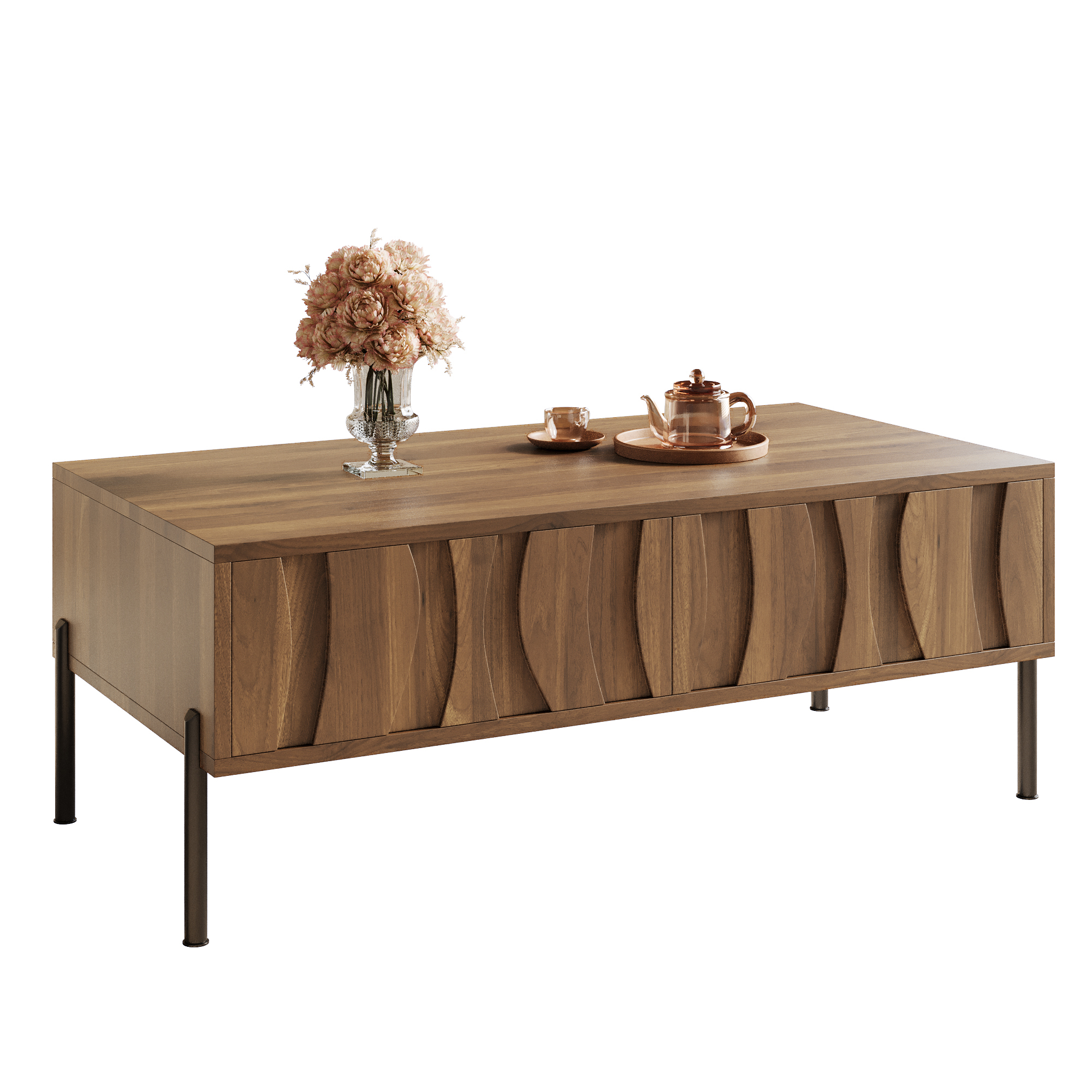 Table bas de canapé style rétro - 105x55x41cm - 2 tiroirs - Bois et MDF ...
