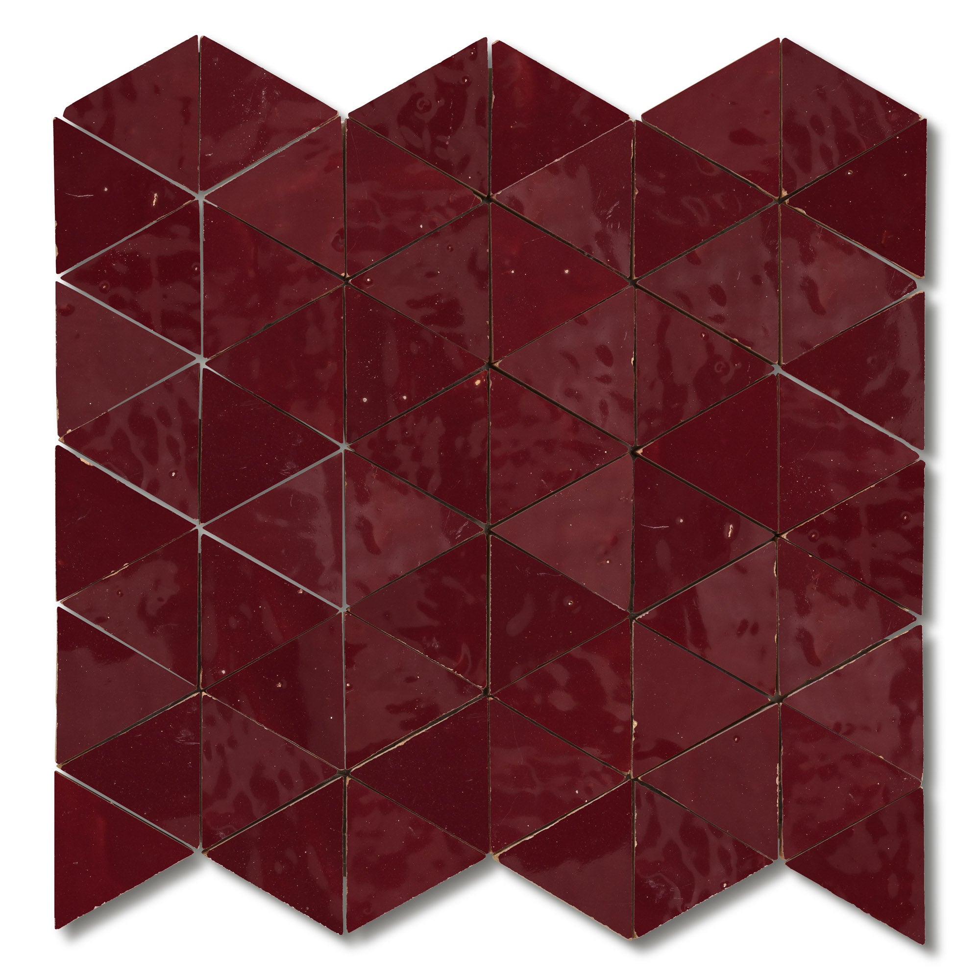 Zellige Marocain Artisanal Véritable - Rouge Lie de vin Triangle petit 4,9 cm - Carrelage mur ...