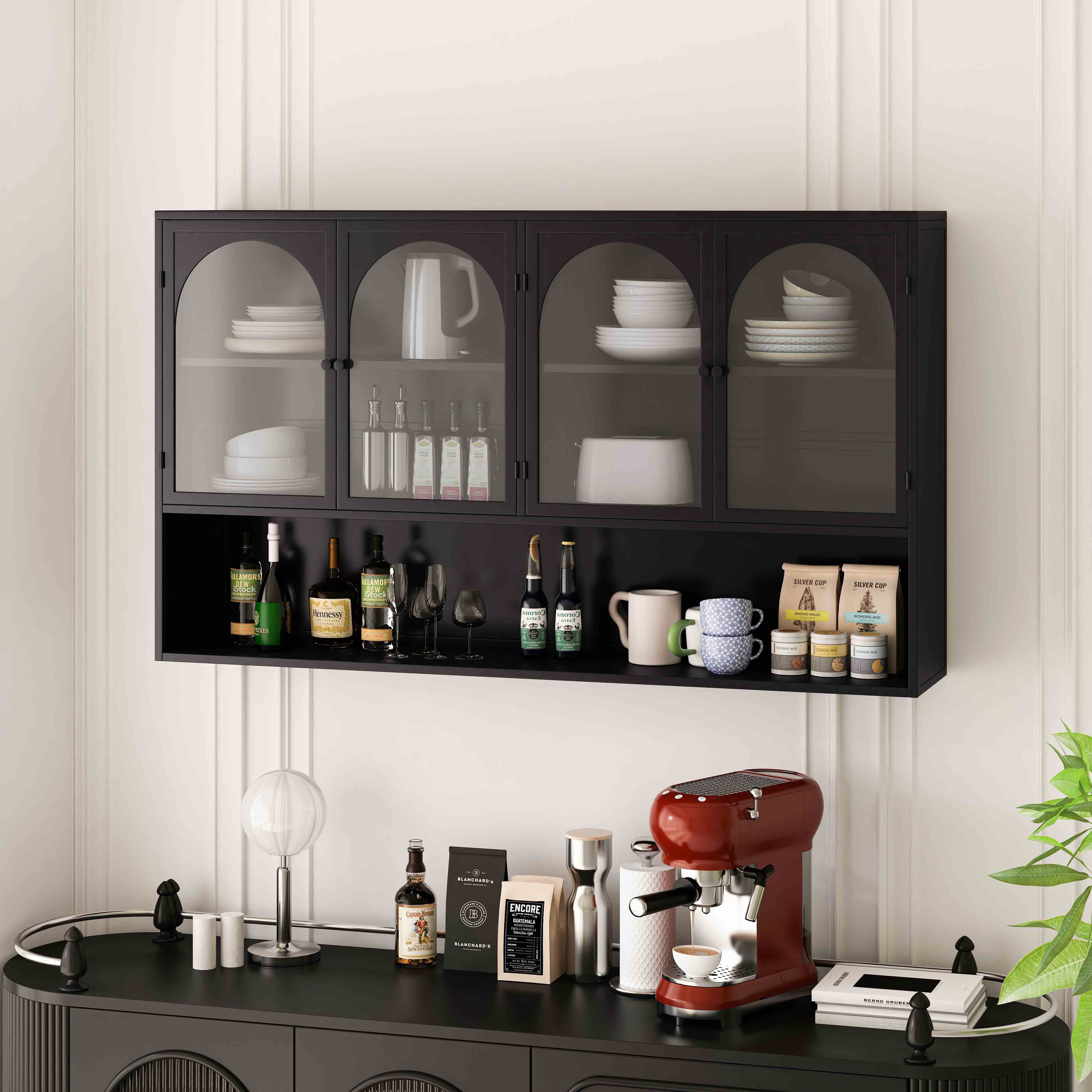 BRIGHTAKE Armoire Murale en Verre 120CM 4 Portes, Rangement Pratique et ...
