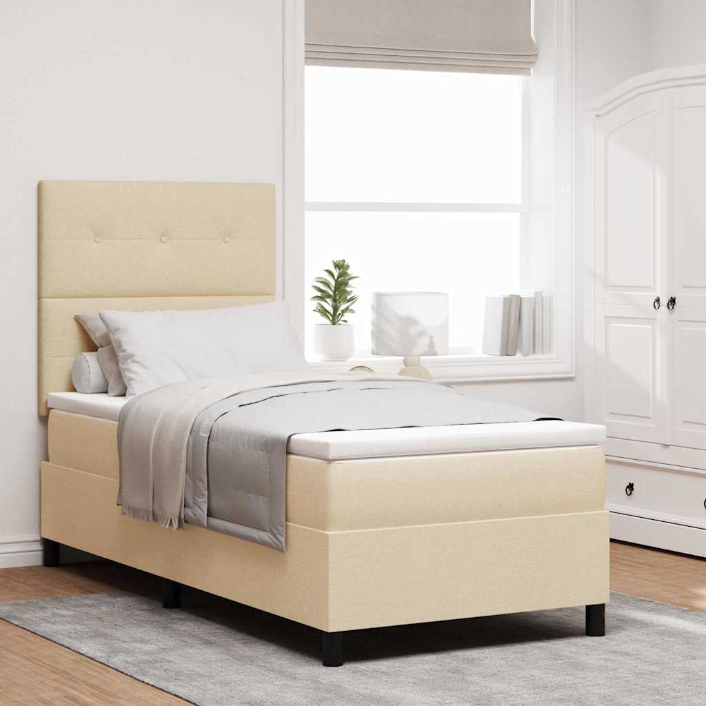 Lit à ressorts avec matelas Crème 100 x 200 cm tissu | Leroy Merlin