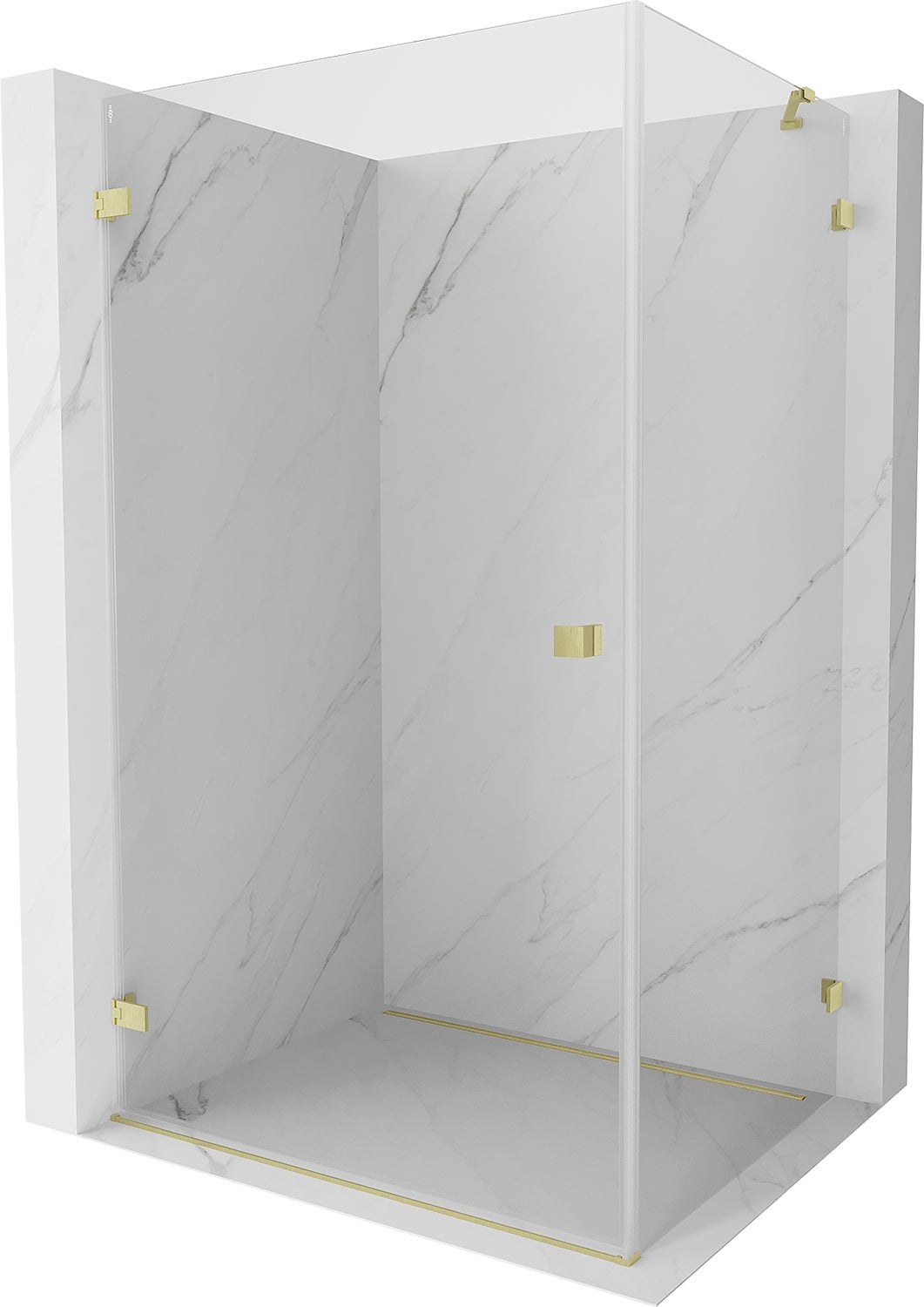 Mexen Lunar-B cabina de ducha abatible izquierda 75 x 70 cm, transparente, dorado cepillado ...