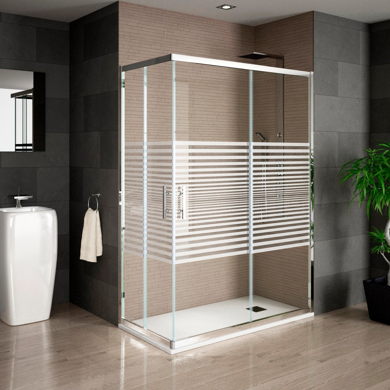 PERSEO angular 2P+2F plata brillo vidrio decorado Trazos 6 mm altura ...