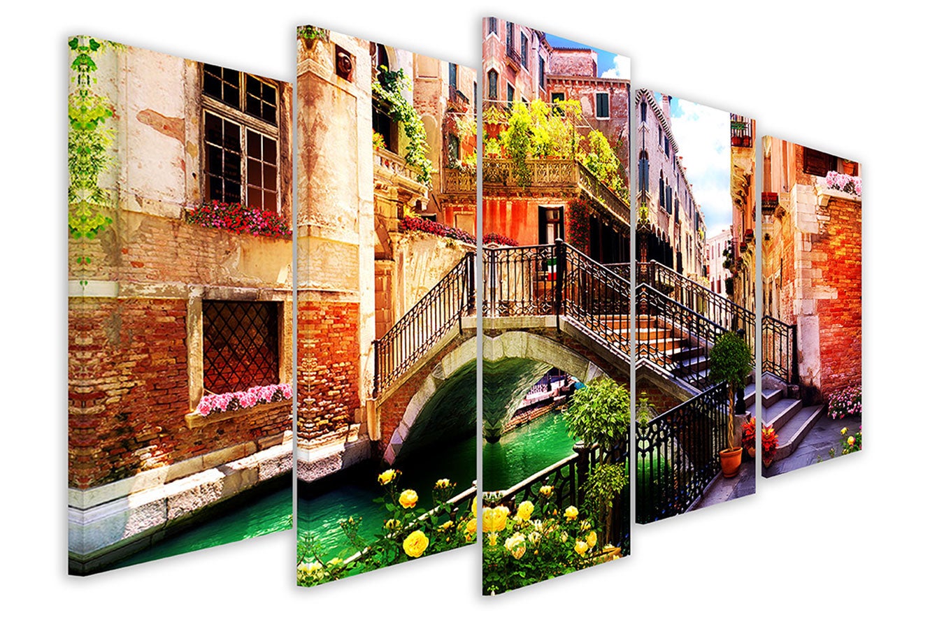 Tableau 5 parties paysage romantique et canaux - 150x80 cm | Leroy Merlin