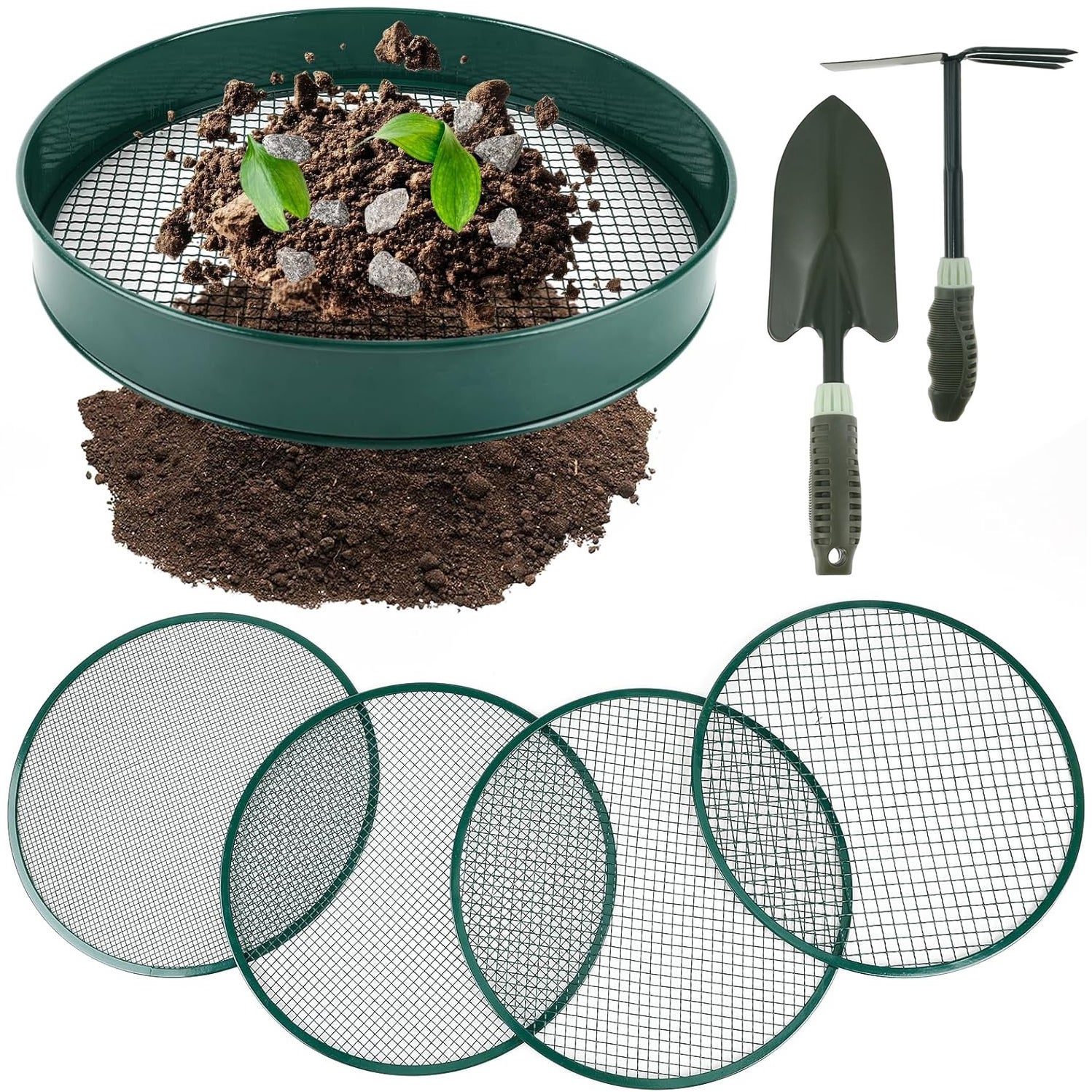 Setaccio da giardino in acciaio inox con pala e rastrello | 4 reti ...