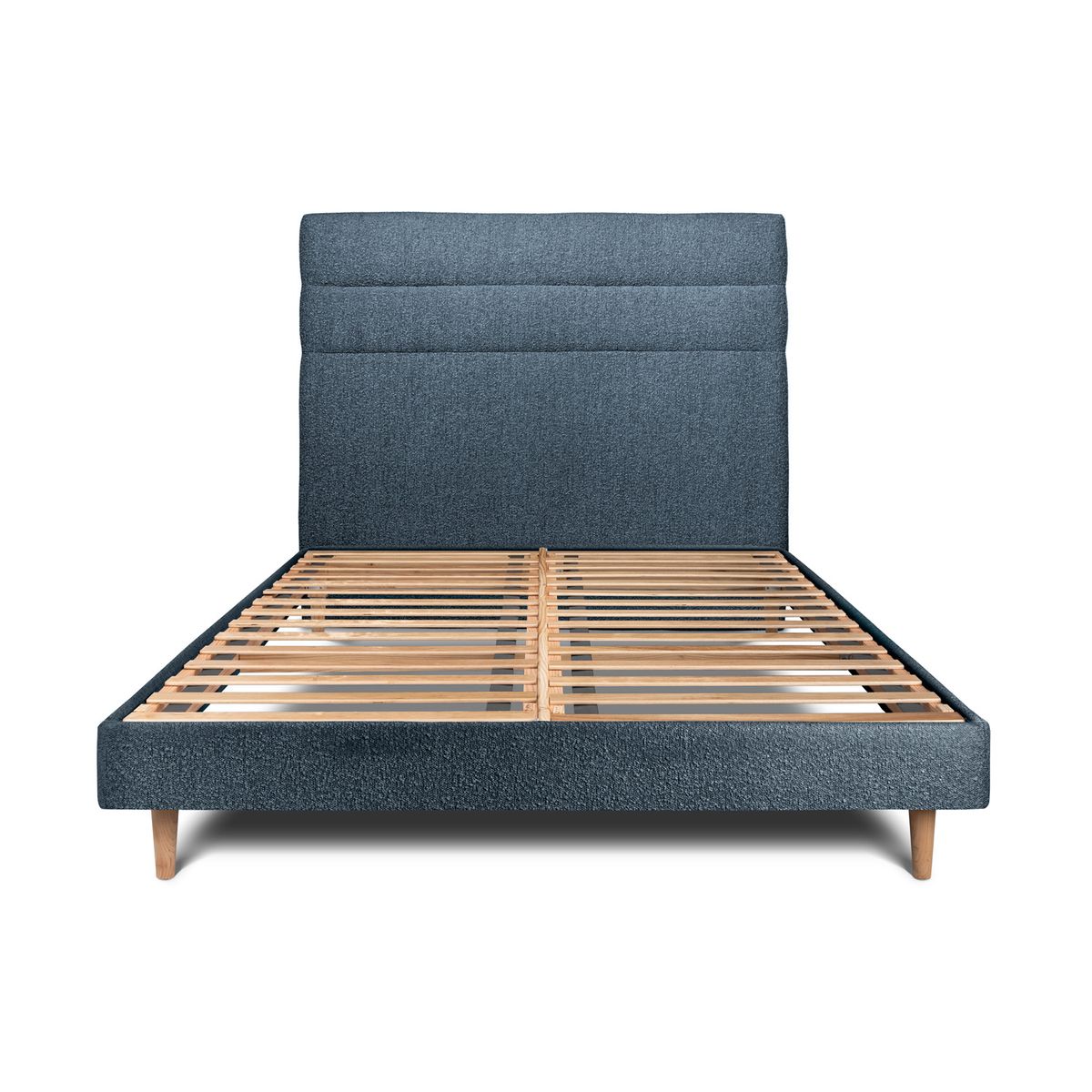 Lit 160x200cm avec tête de lit lignes bouclette et sommier kit Bleu ...