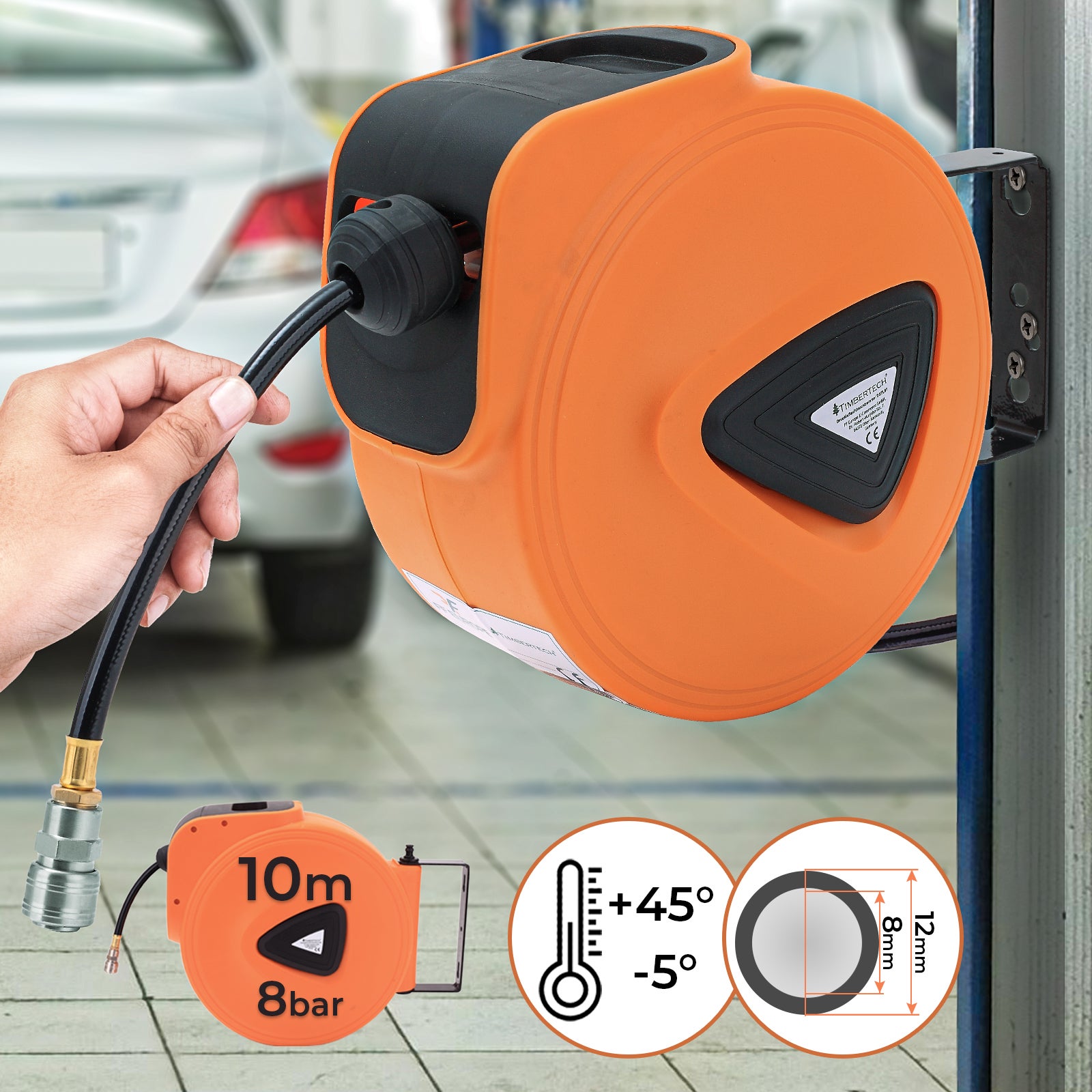 Carrete de manguera de aire comprimido con enrollador automático, soporte de pared, presión ...