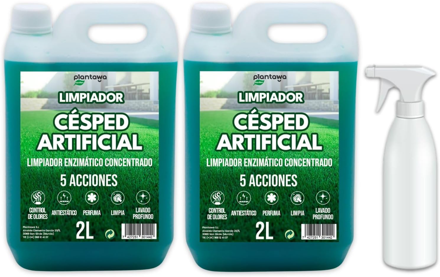 PLANTAWA Limpiador Cesped Pack Ahorro, Liquido Concentrado 2x 2L + Pulverizador, Cesped ...