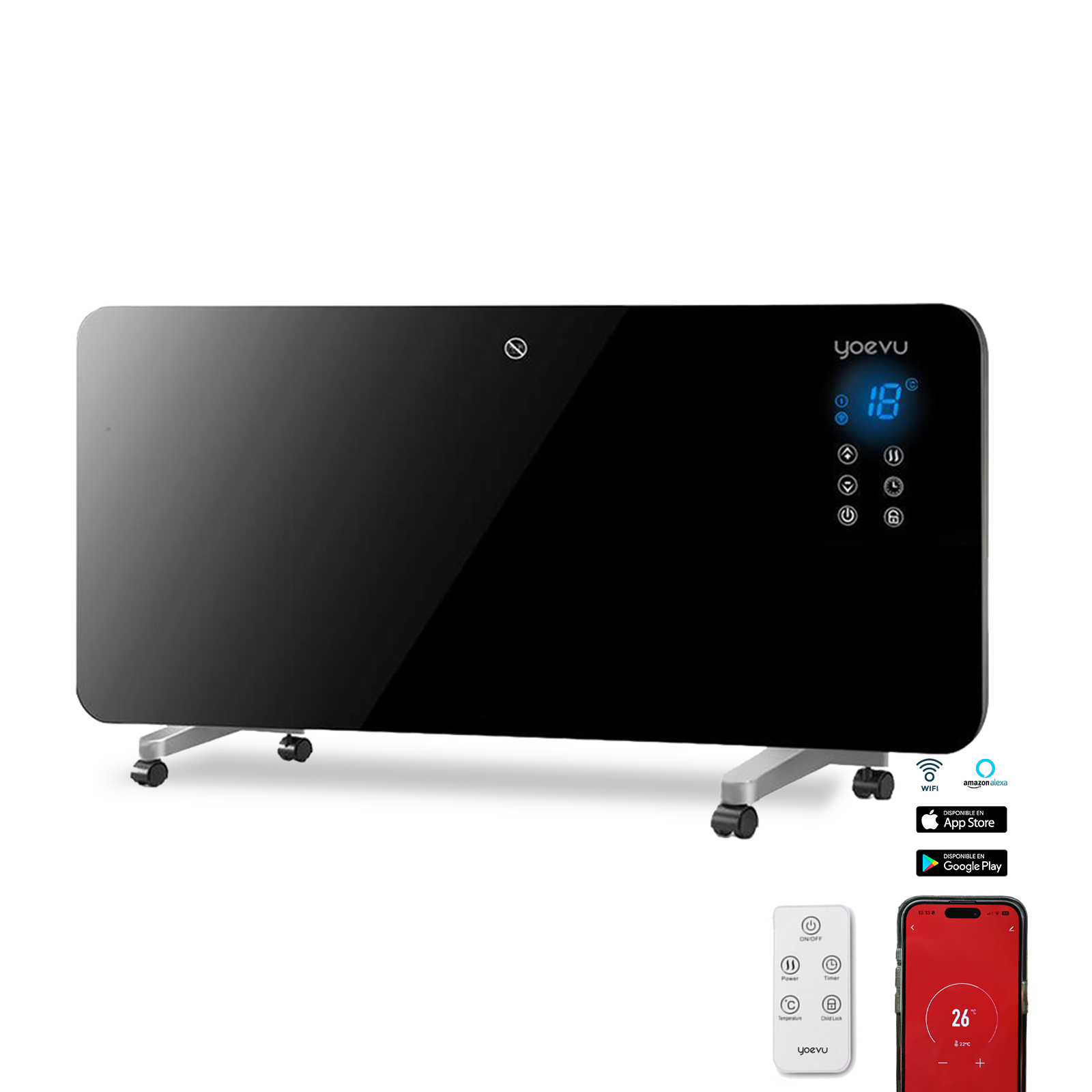 YOEVU - Radiador eléctrico de bajo consumo 1500W con WiFi, app móvil y ...