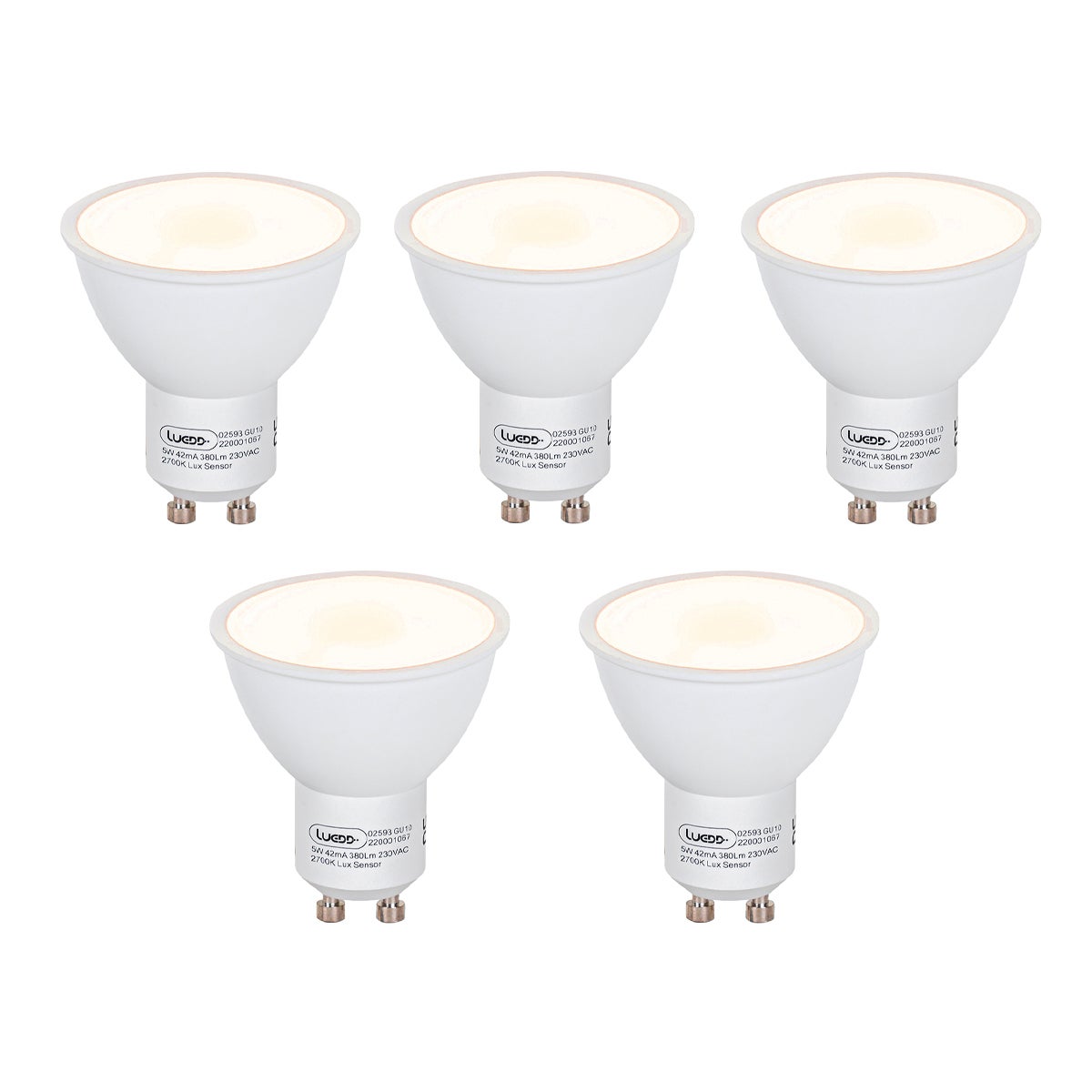 Juego de 5 Lámpara LED GU10 sensor luz-oscuridad 5W 380 lm 2700K ...