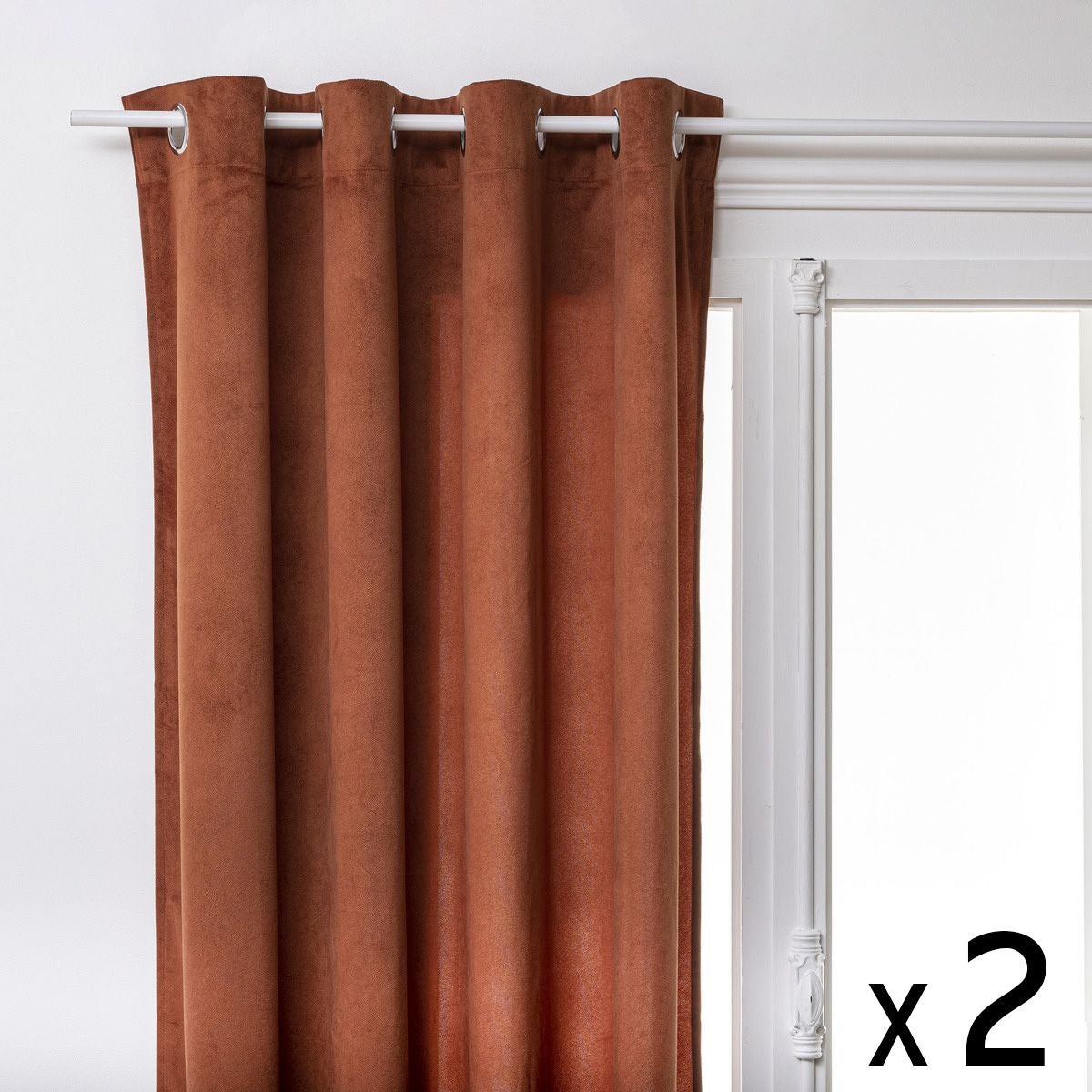 Lot de 2 Rideaux à œillets 140 x 260 cm Lilou Terracotta | Leroy Merlin