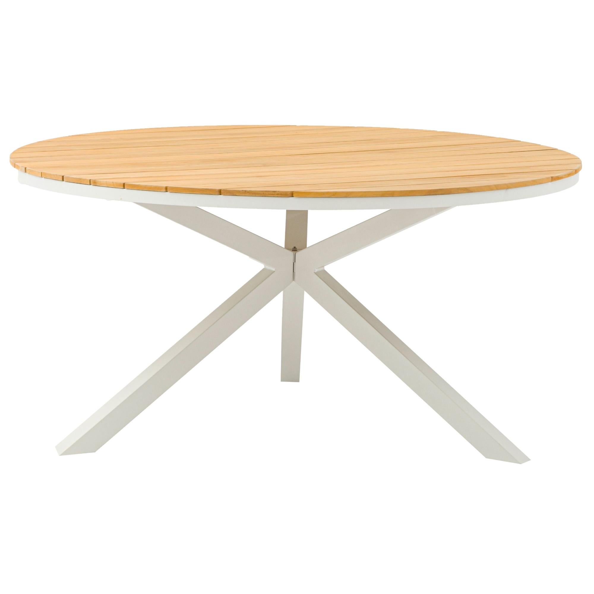 Mesa redonda Kimberley exterior y jardín de aluminio blanco / teca diam ...