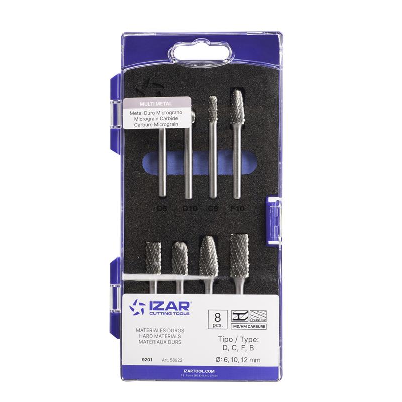 Juego Fresas Rotativas IZAR Metal Duro - 9201 - Set 08 Pcs (D-C-F-B ...