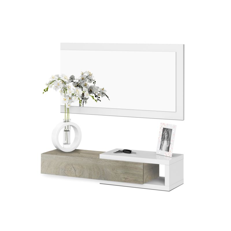 Mueble de recibidor con espejo Derek Blanco Artik (Blanco Mate) – Roble ...