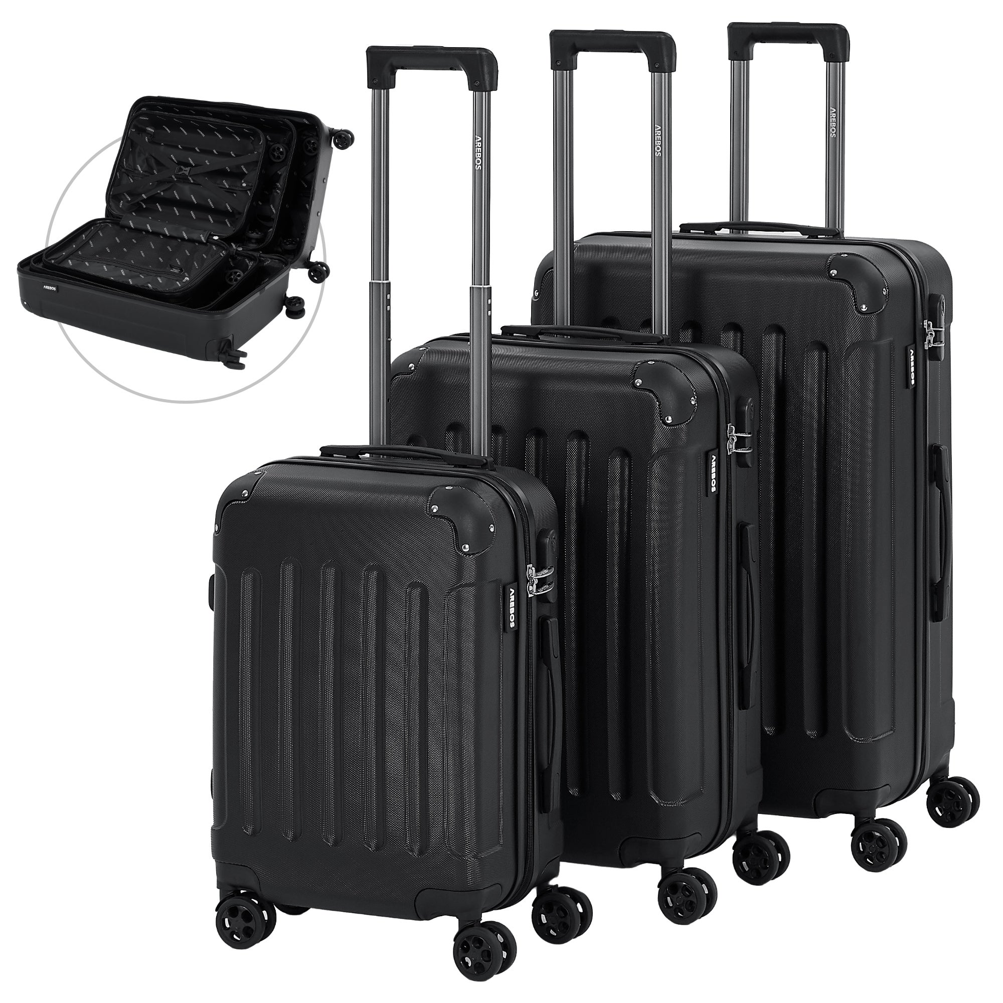 AREBOS Set de 3 valises rigides Coque Rigide ABS Valises de Voyage ...