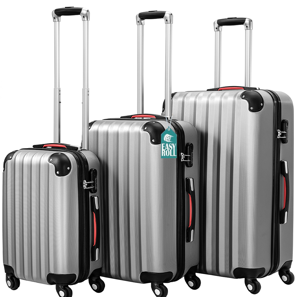 Set 3 Valigie Rigide Ruote Easy Roll Bagaglio da Viaggio Argento M L XL | Leroy Merlin