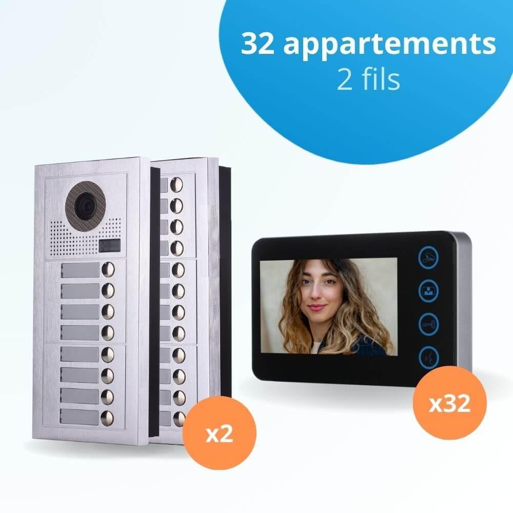 Portier interphone vidéo modern 2 fils - 32 appartements - 32 écrans ...